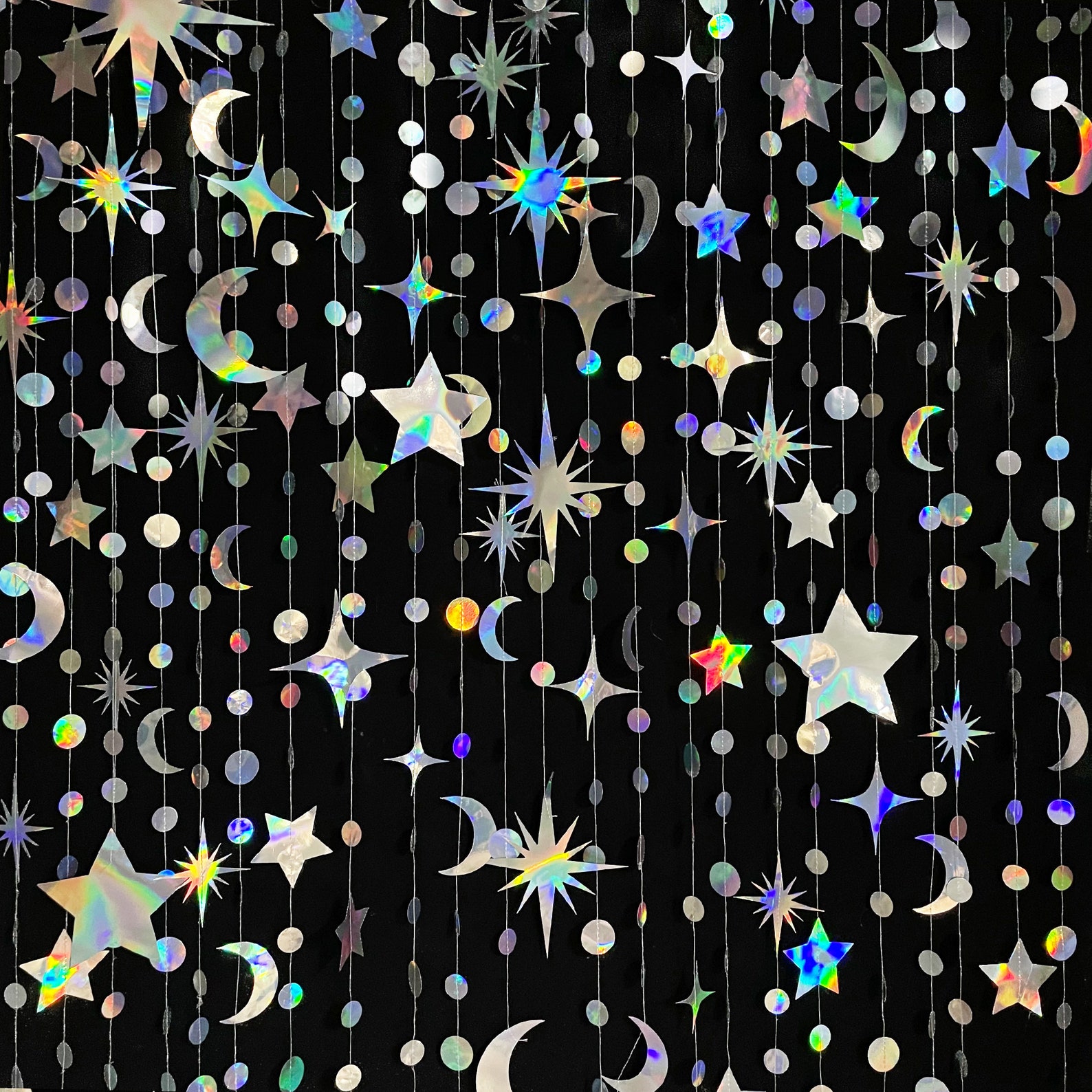 Star Moon Garland, 64 Ft Iridescent Star Moon Paper Garland, Hanging ...