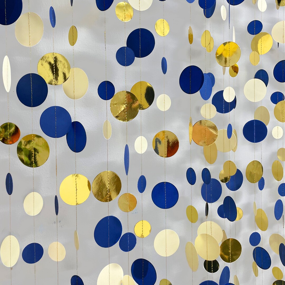 Paper Circle Garland, 52FT Navy Blue and Gold Circle Dots Garland ...