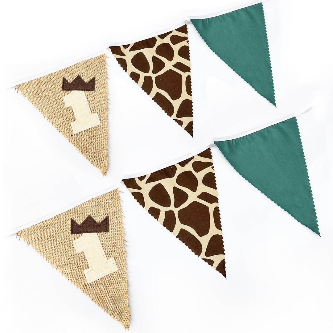 Jungle Safari 1st Birthday Burlap Banner, 1st Giraffe Bunting, Sage ...
