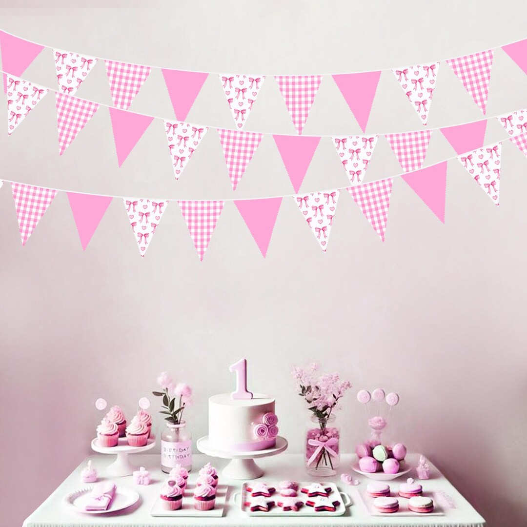 32ft Hot Pink Bow Pennant Banner Fabric Triangle Flag Garland Streamers ...
