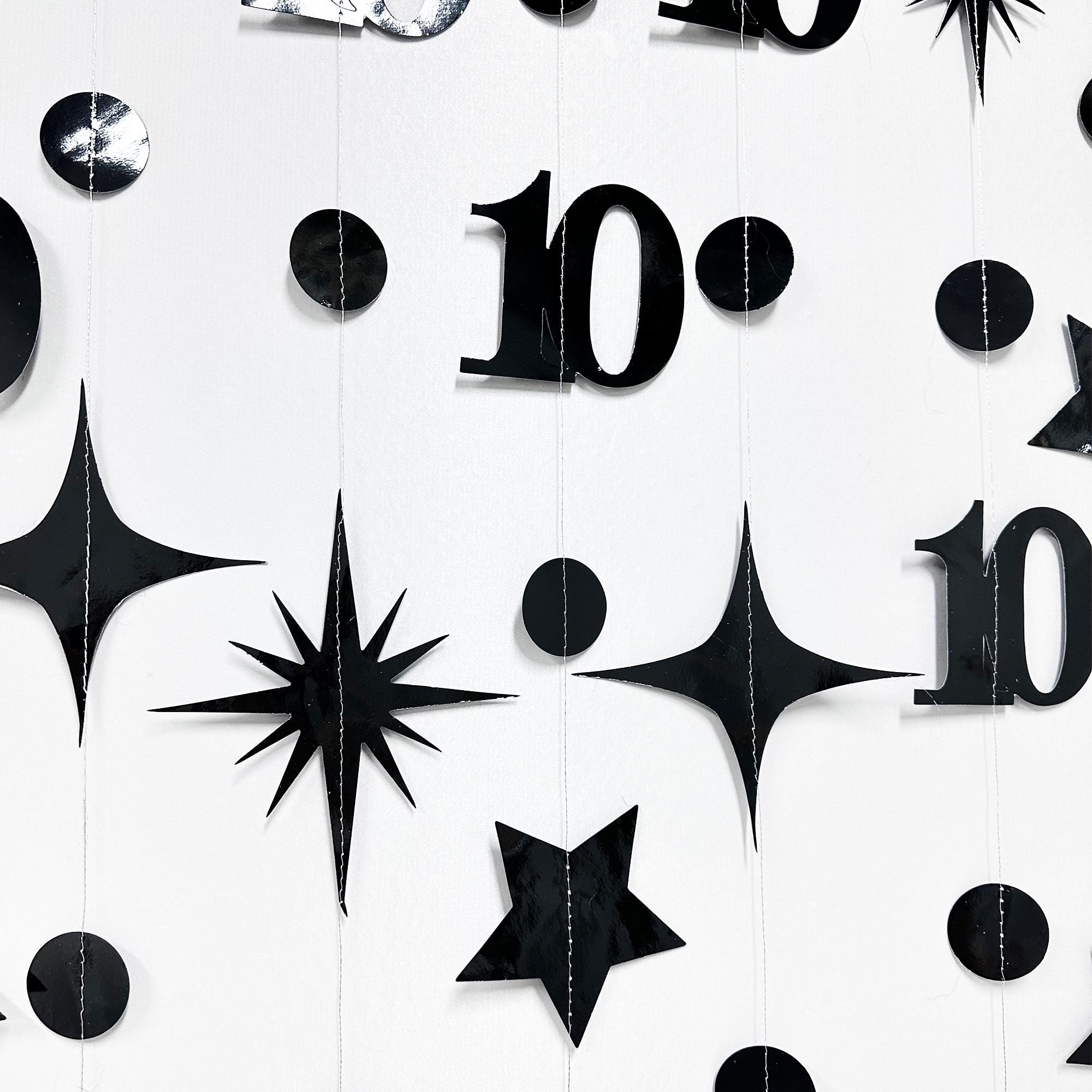 Black 10th Birthday Decorations, Number 10 Circle Star Garland ...