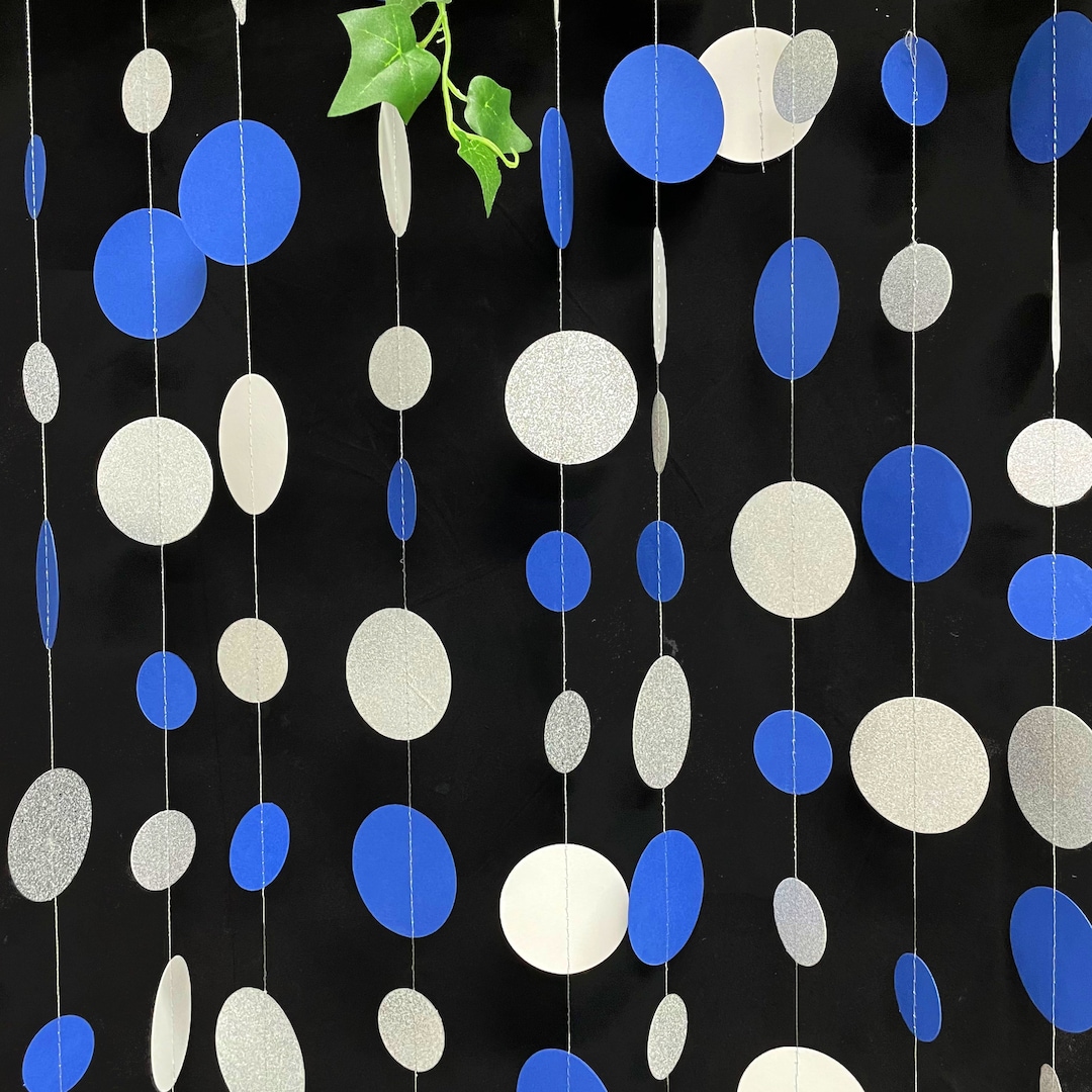 Paper Circle Garland, 52 Ft Navy Blue White and Silver Circle Garland ...