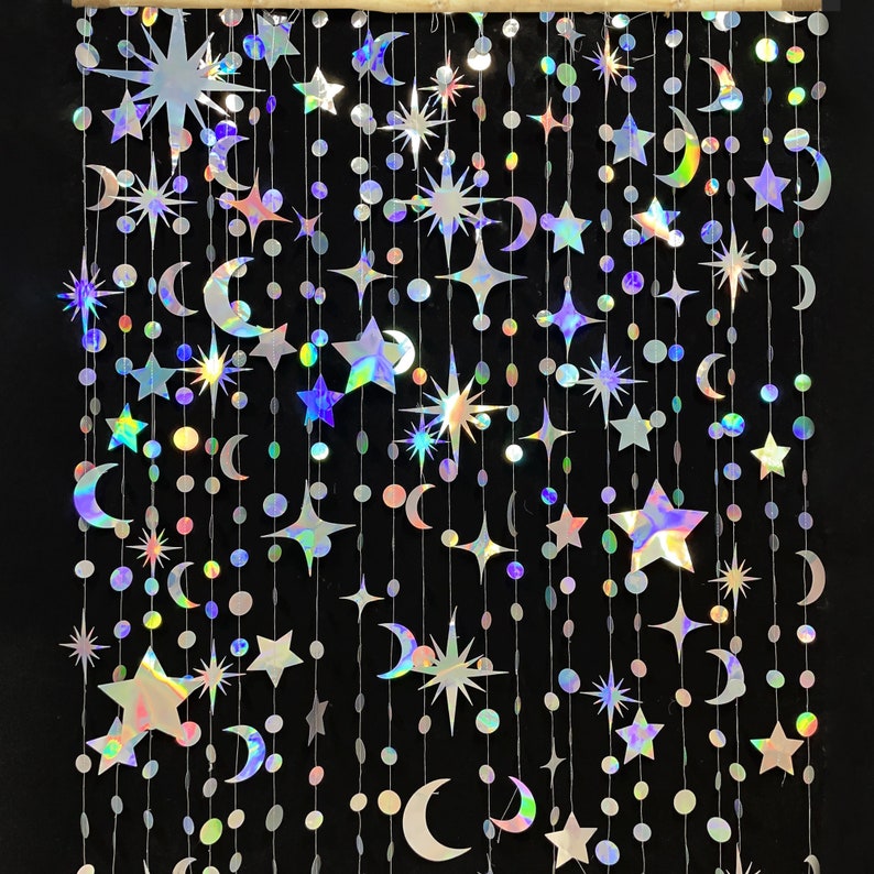 Star Moon Garland, 64 Ft Iridescent Star Moon Paper Garland, Hanging ...