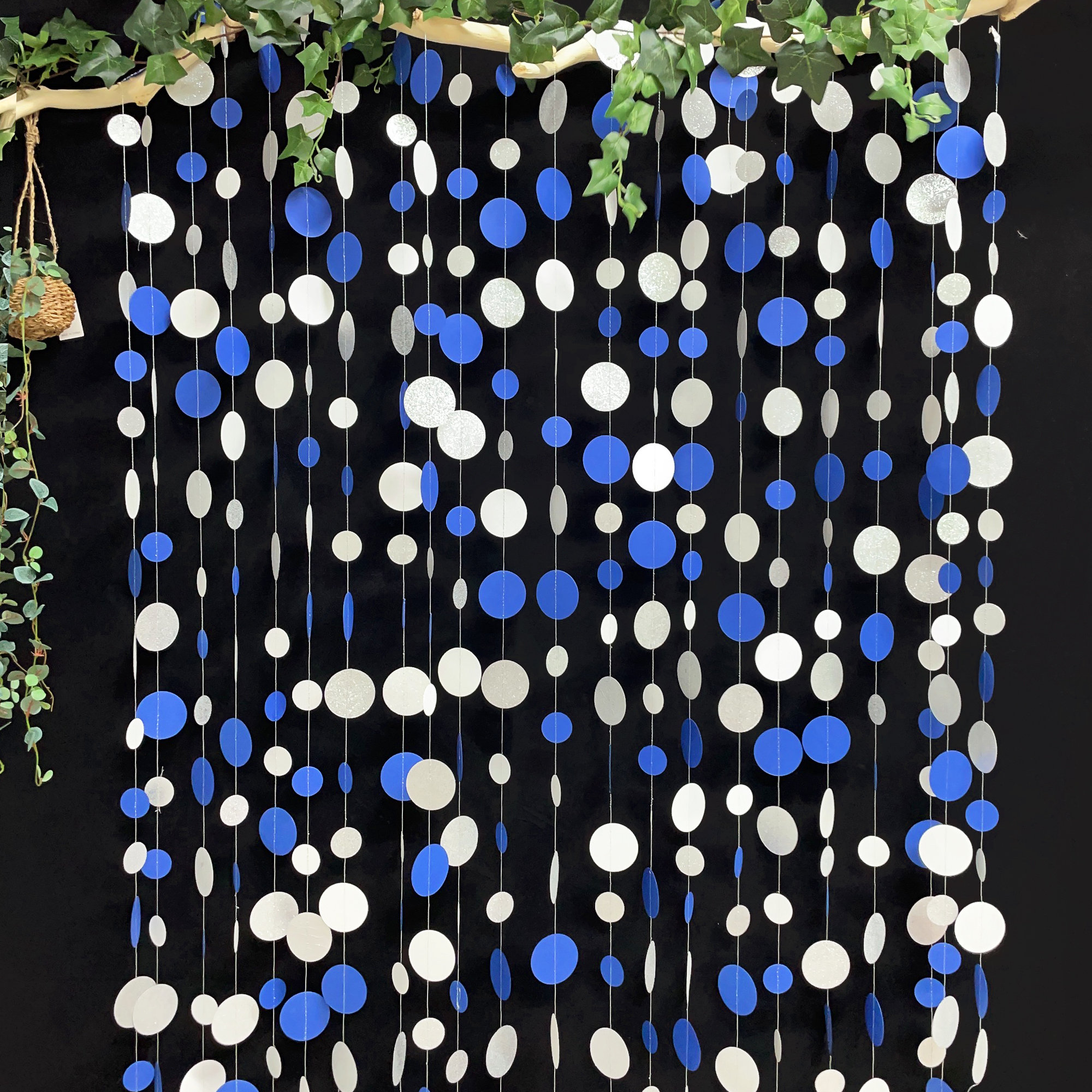Paper Circle Garland, 52 Ft Navy Blue White and Silver Circle Garland ...