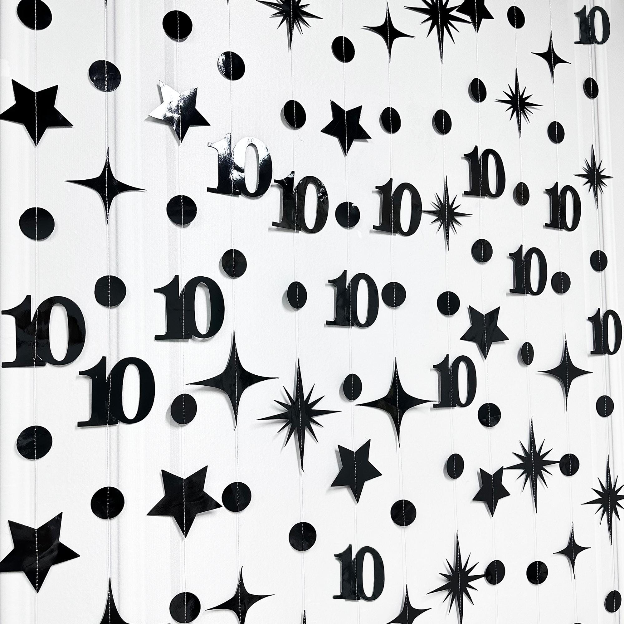 Black 10th Birthday Decorations, Number 10 Circle Star Garland ...