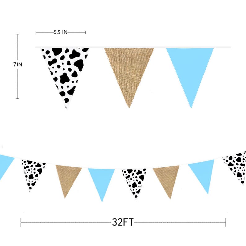 Western Cowboy Burlap Banner, Cow Pattern Bunting, Blue Fabric Pennant ...