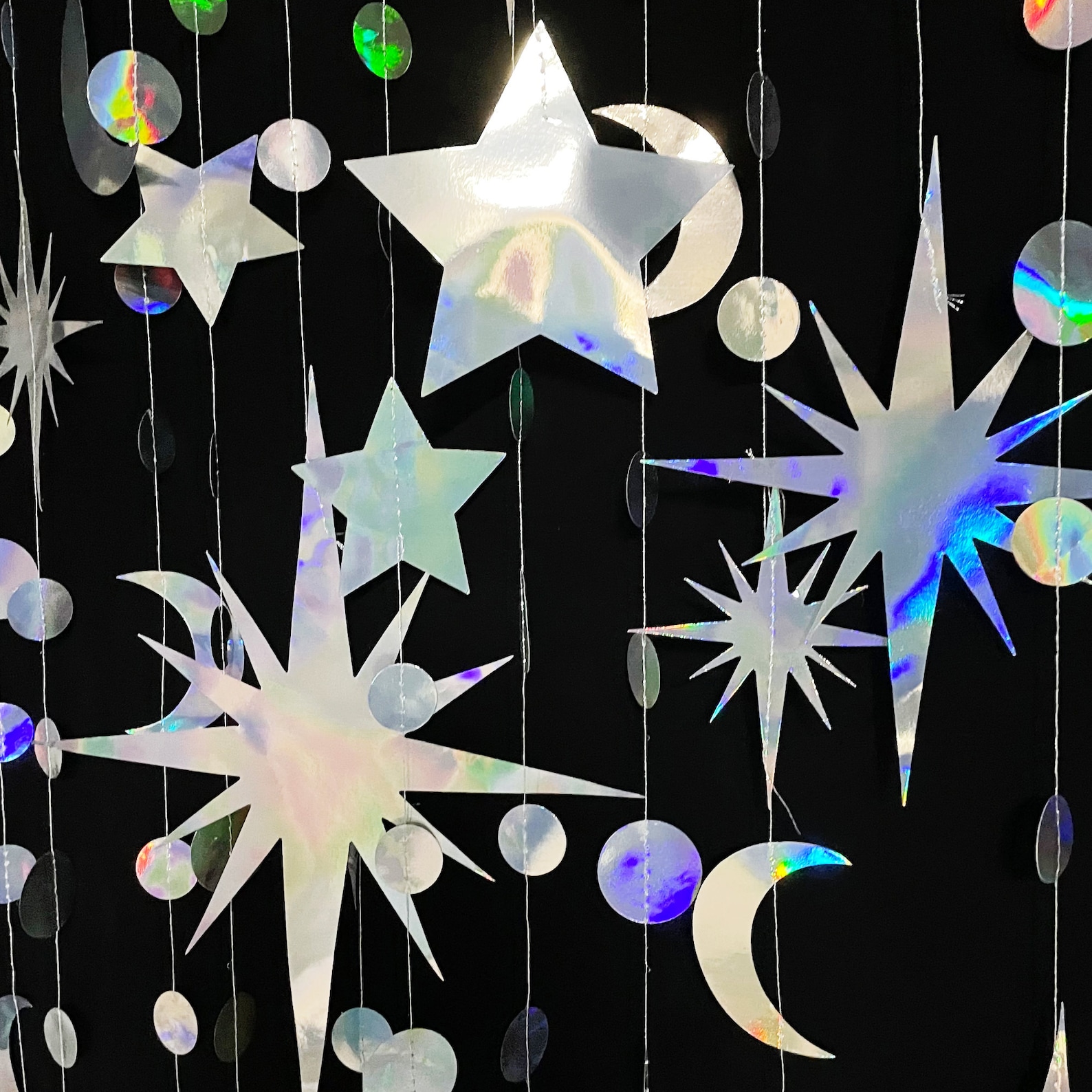 Star Moon Garland, 64 Ft Iridescent Star Moon Paper Garland, Hanging ...