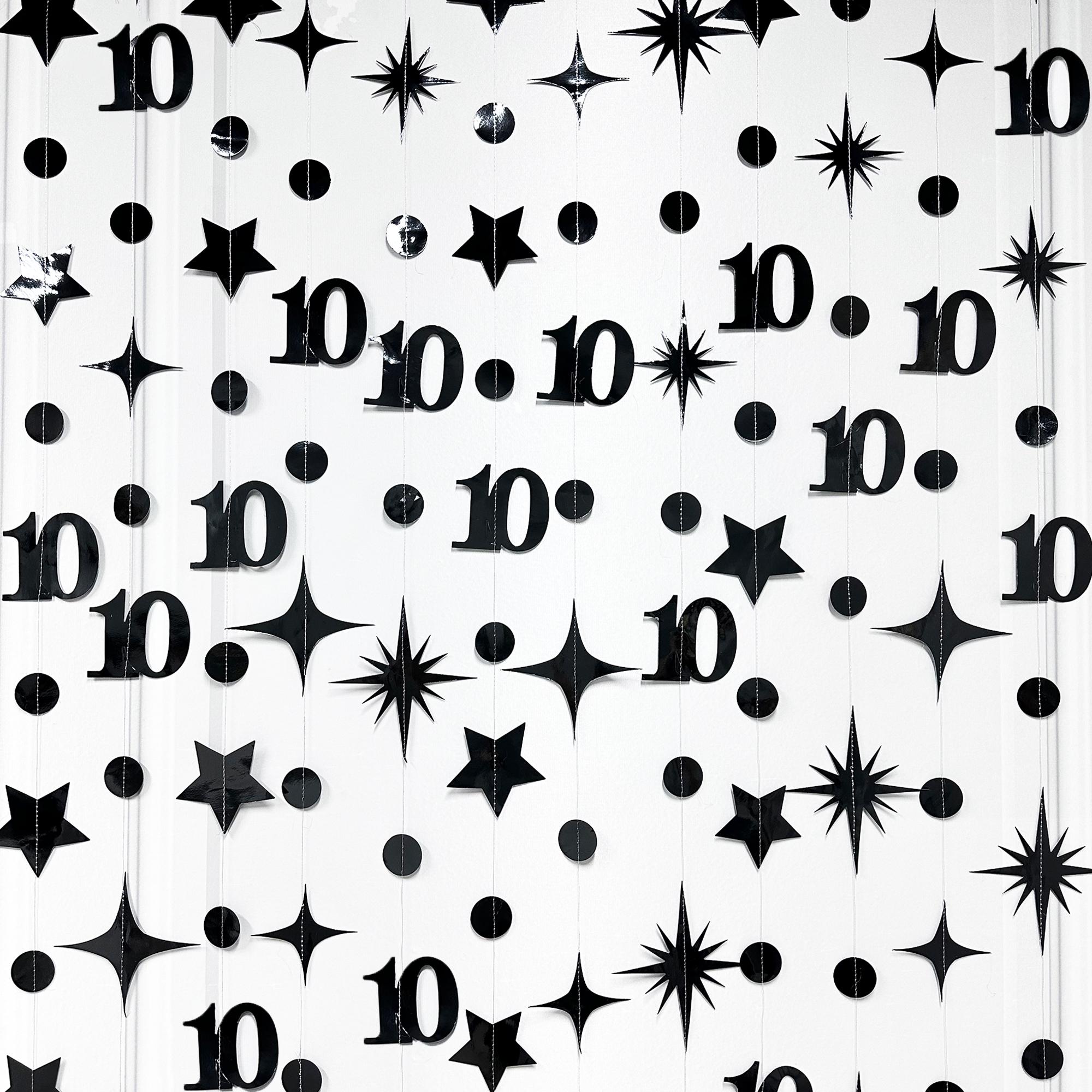Black 10th Birthday Decorations, Number 10 Circle Star Garland ...