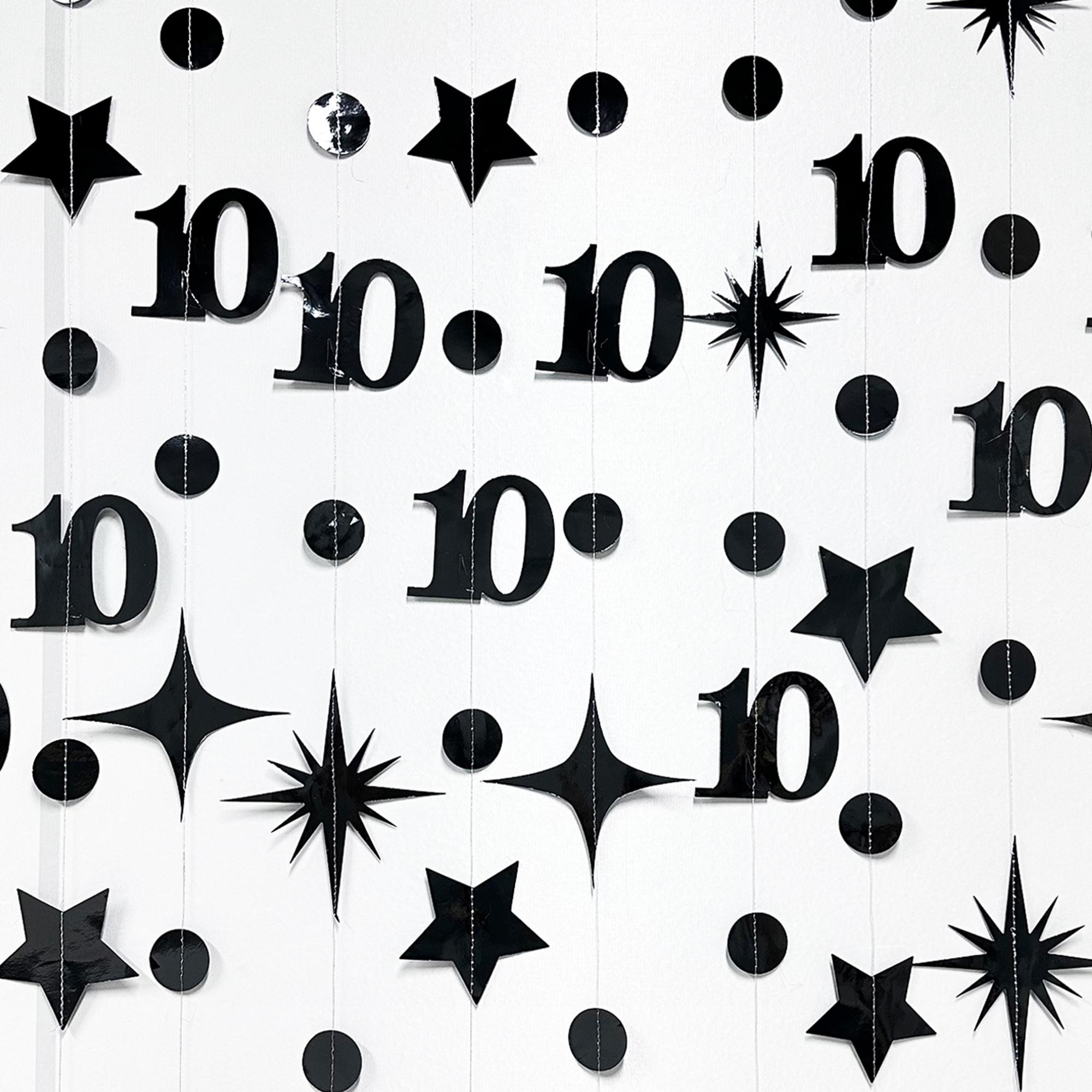 Black 10th Birthday Decorations, Number 10 Circle Star Garland ...