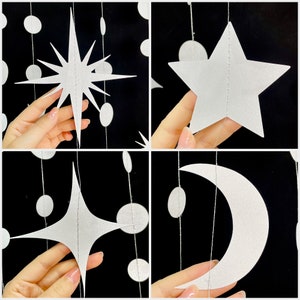 White Star Moon Circle Garland,52ft Metallic Star Moon Garland, Paper ...