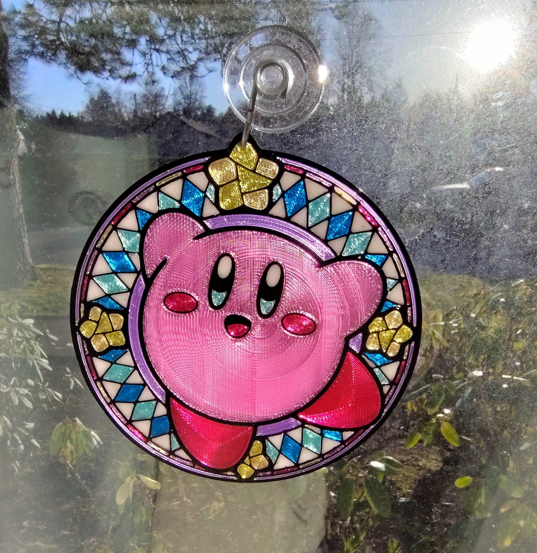 Kirby Inspired Suncatcher Ornament Window Hanger Stained Glass - Etsy