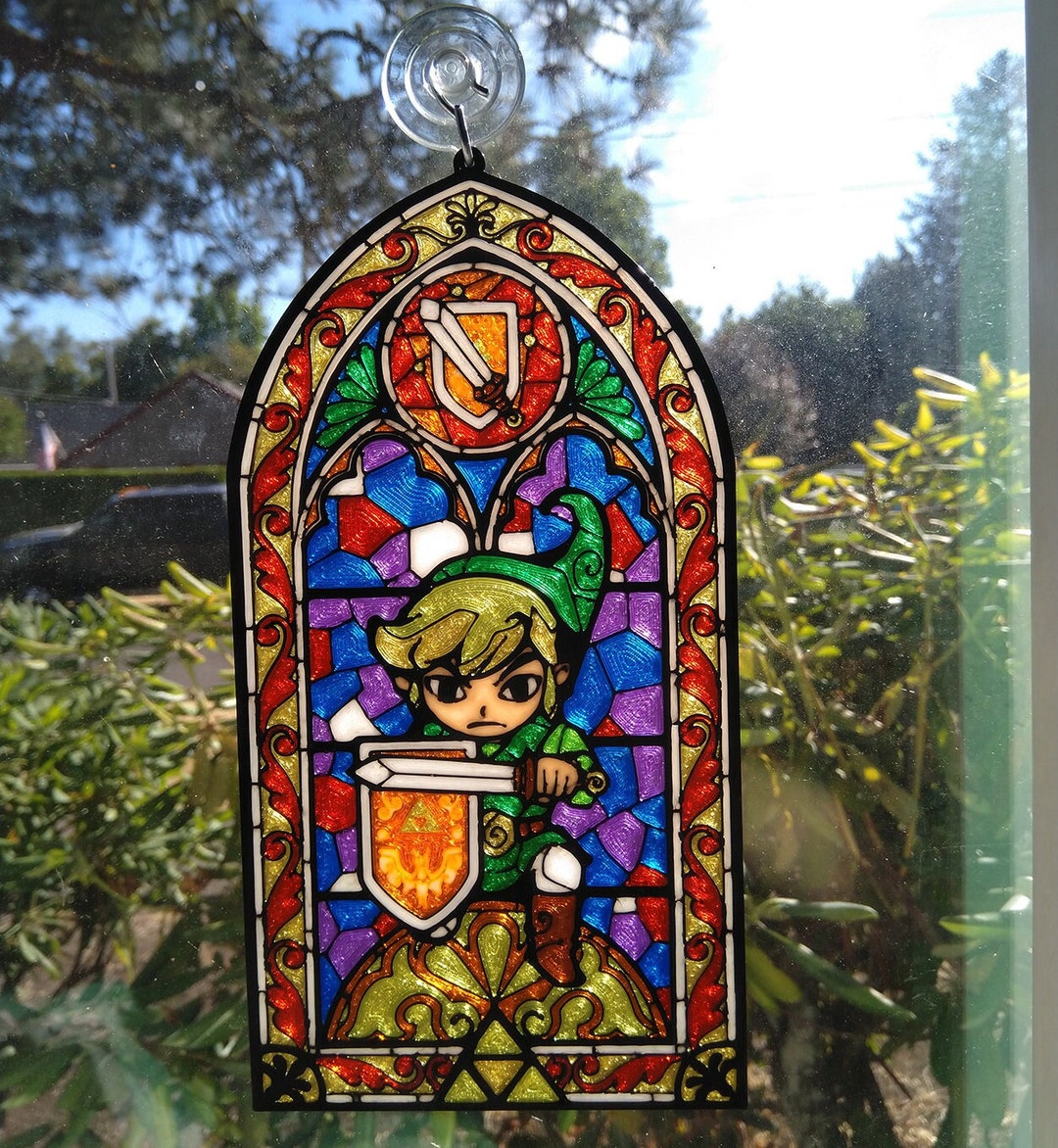 Zelda Inspired Sword and Shield Suncatcher Ornament Stained Glass Style ...