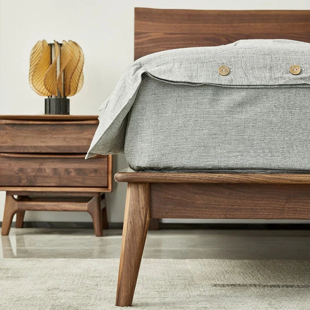 Wooden Bed Frame on a Platform. Walnut Platform Bed, Walnut Bed Frame ...