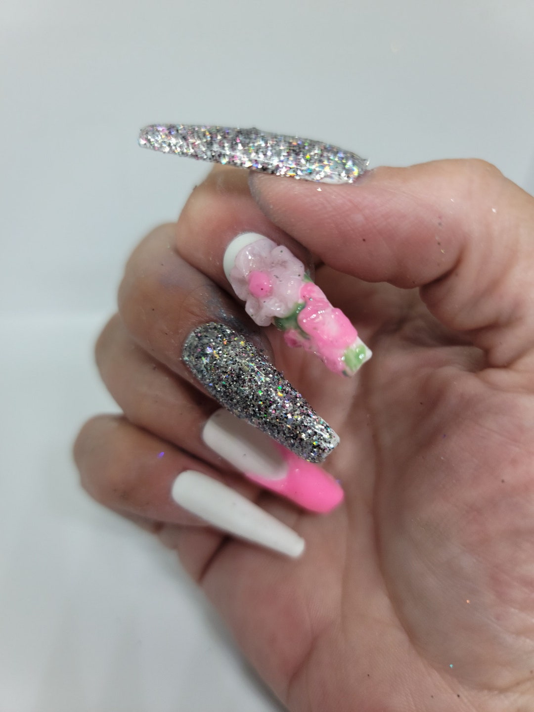 Flower and Sparkle Press on Nails - Etsy UK