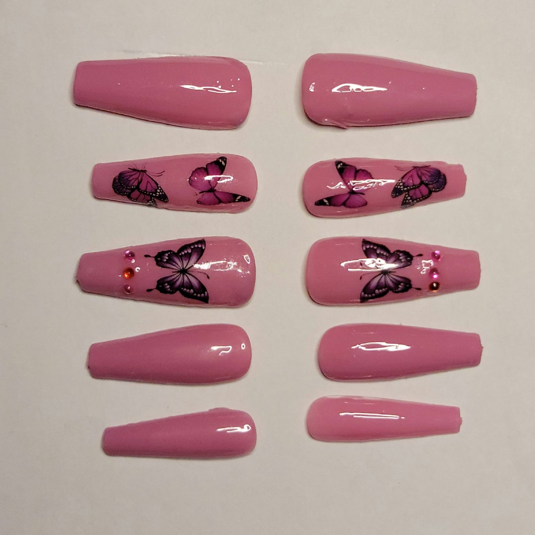 Pink Butterflies Press on Nail Set - Etsy