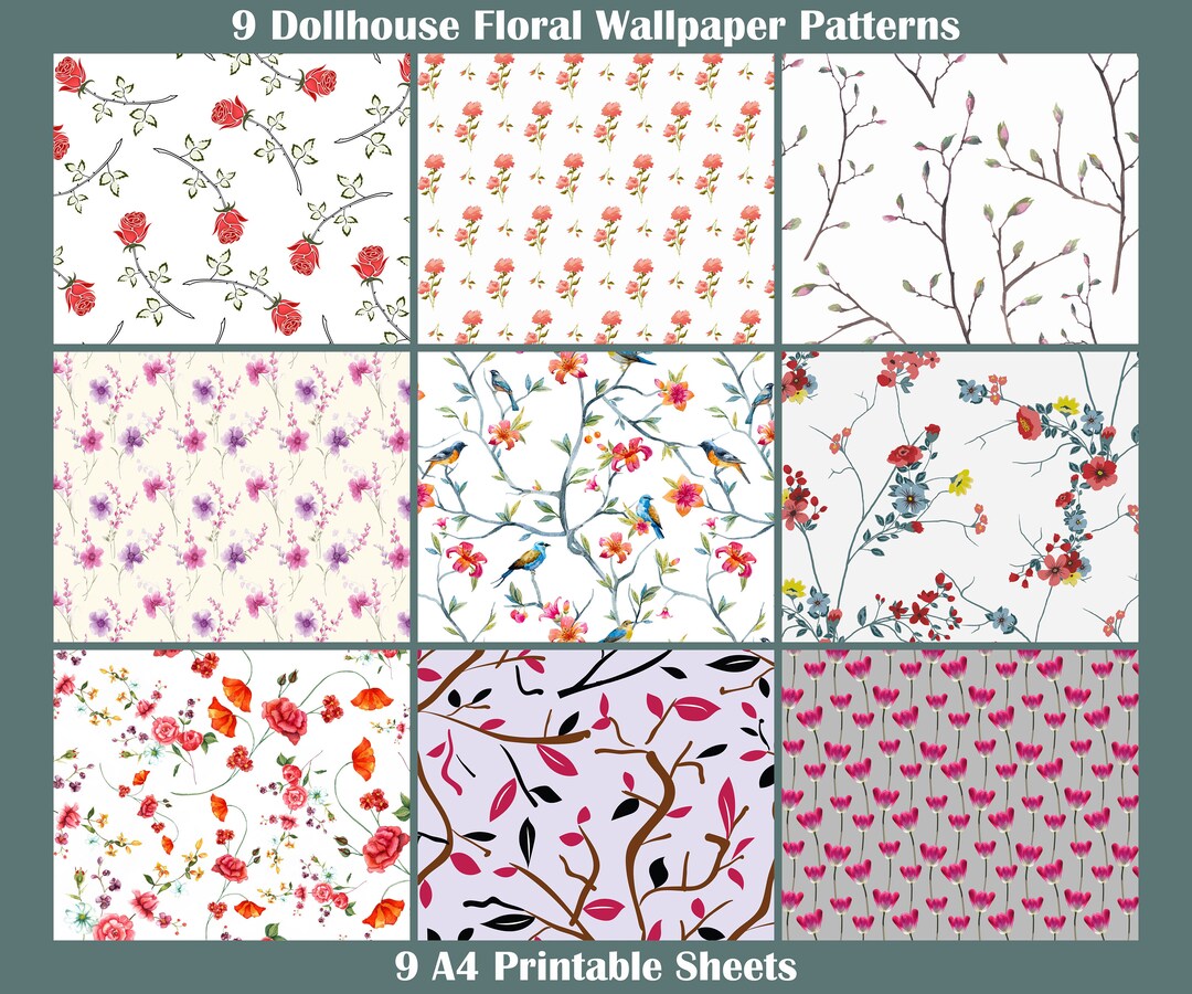 9 Dollhouse Floral Wallpaper Patterns 9 A4 Printable Sheets - Etsy
