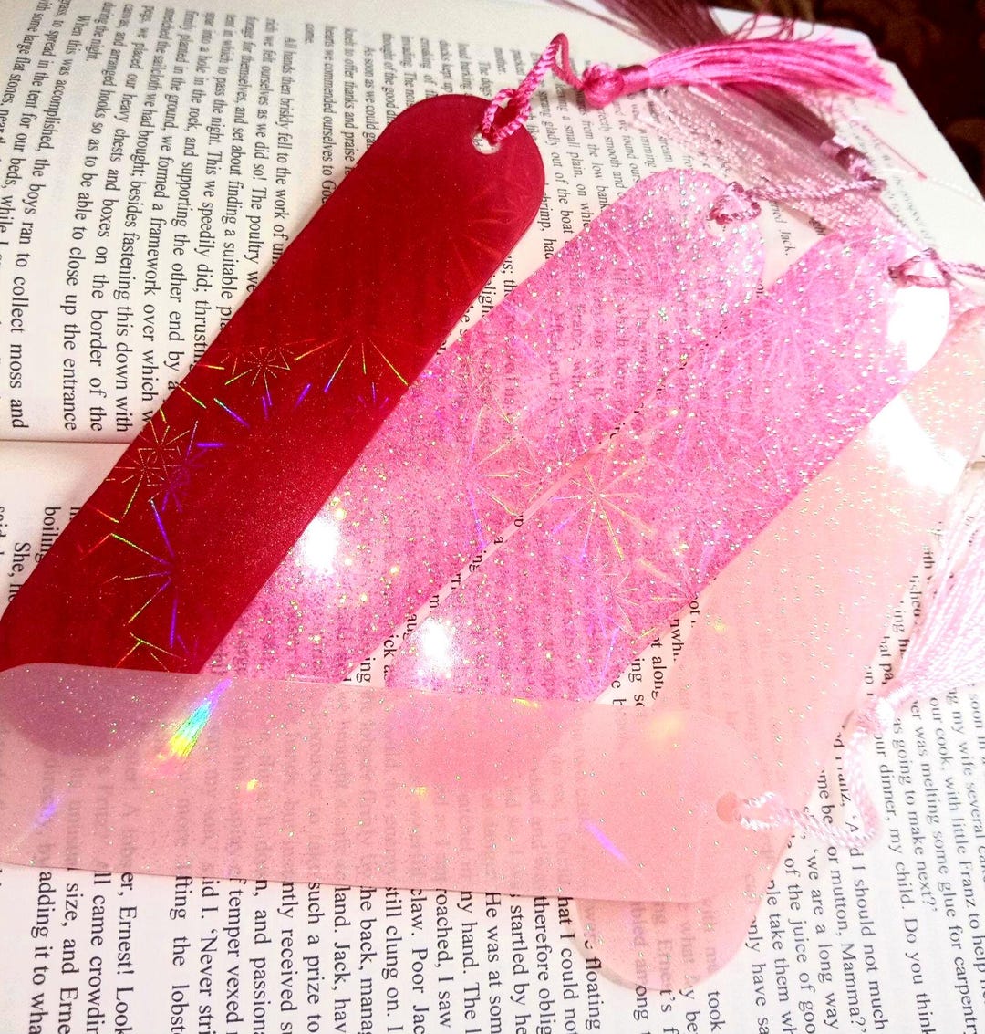 Holographic Bookmark Set of 5 With Tassels, Red/dark Pink/light Pink ...