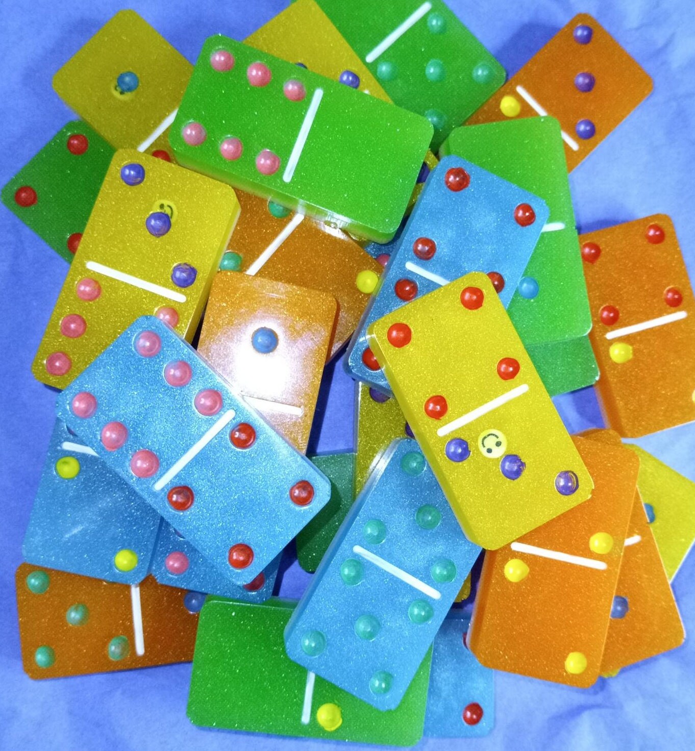 Neon Smiley Domino Set Blue Yellow Orange and Green - Etsy