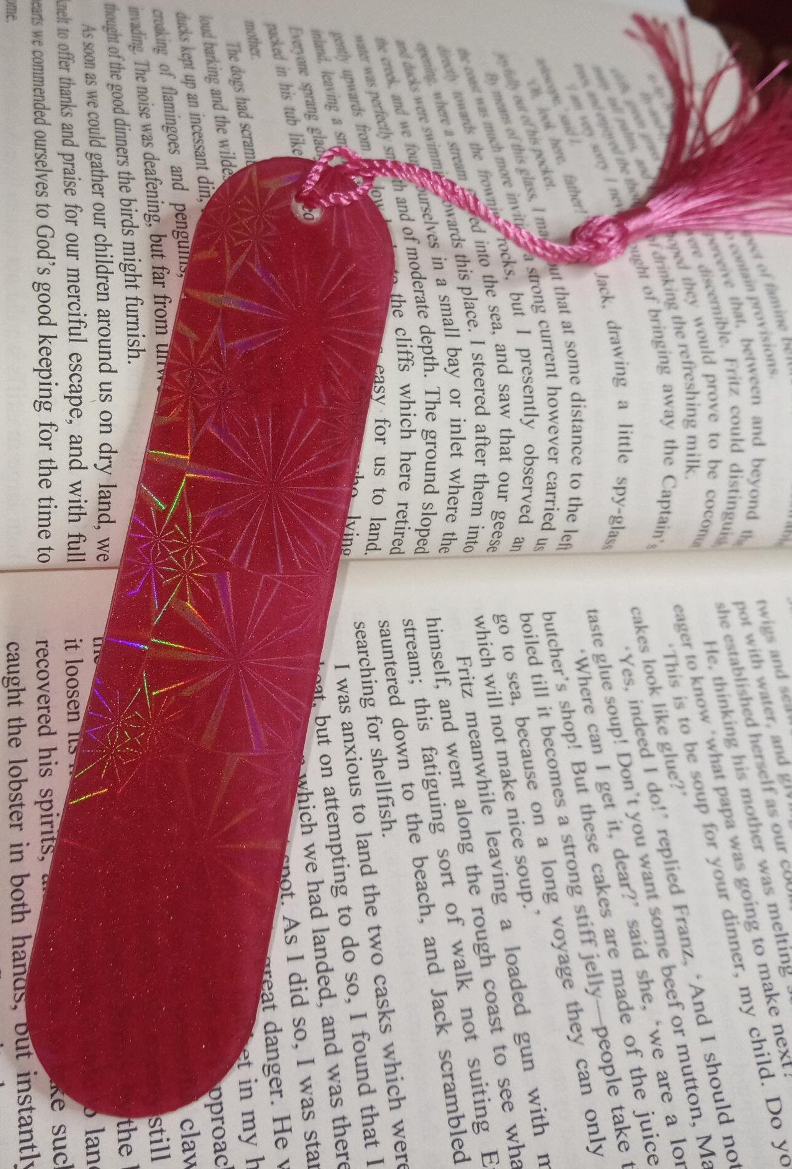 Holographic Bookmark Set of 5 With Tassels, Red/dark Pink/light Pink ...