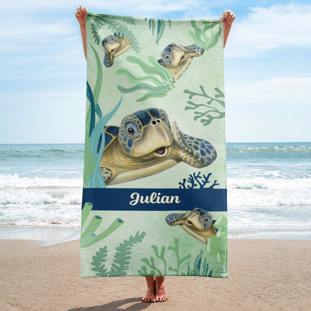 Personalized Beach Towel, SEA TURTLE Towel, Custom Kids Towel, Beach ...
