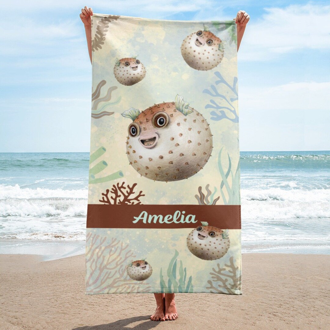 Personalized Beach Towel, BLOWFISH Towel, Custom Kids Beach Towel ...