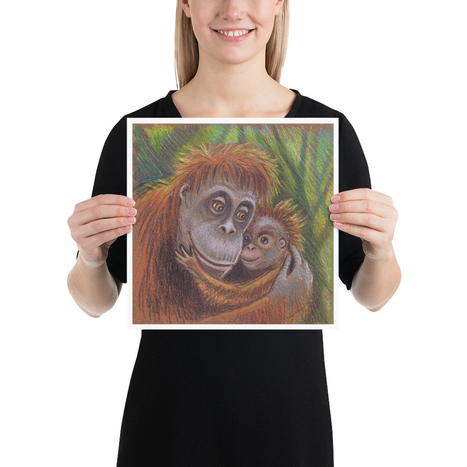 Orangutan Hug Poster Nursery Jungle Art Print Orangutan Etsy