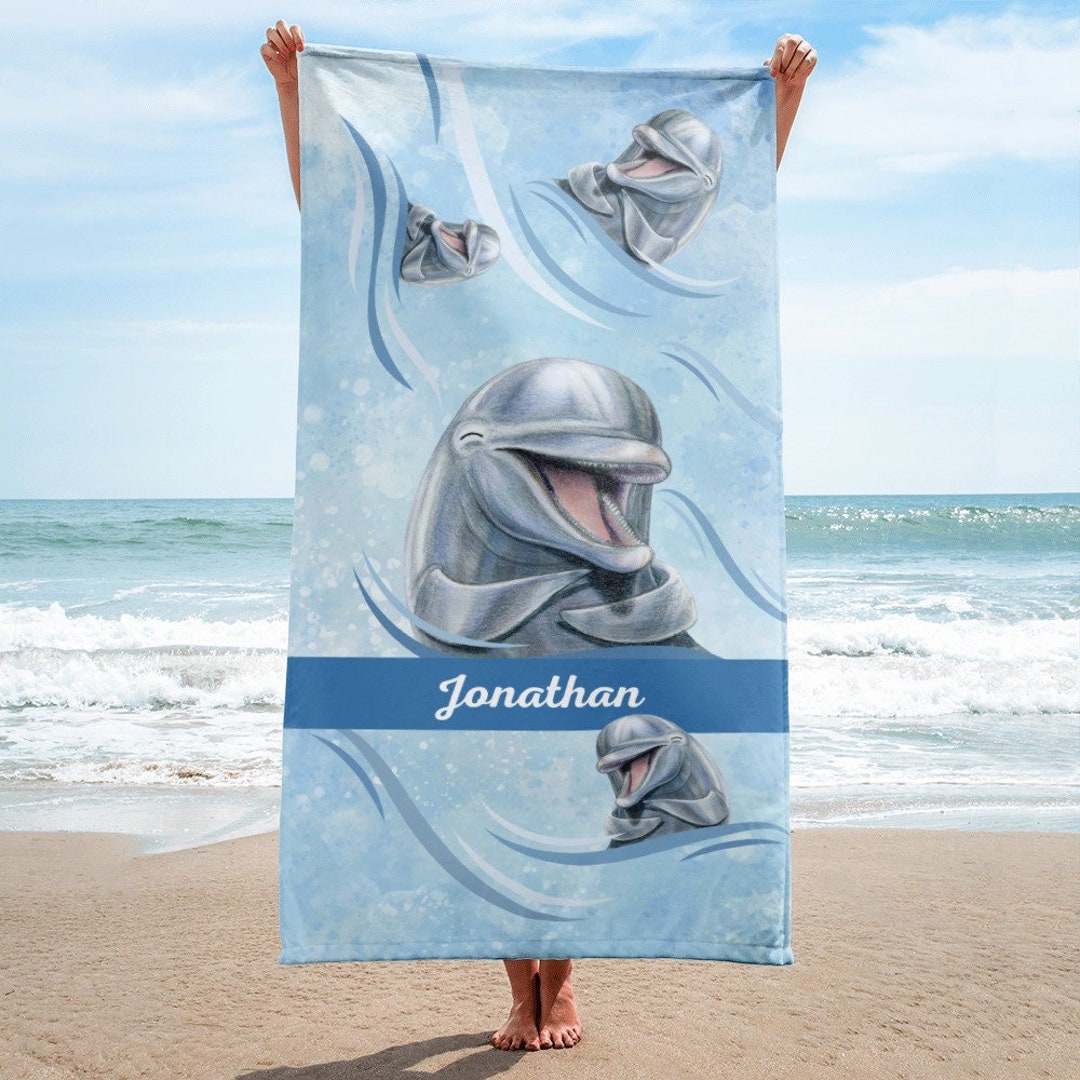 Dolphin Towel With Name, Personalized Beach Towel, Beach Themed Towel ...