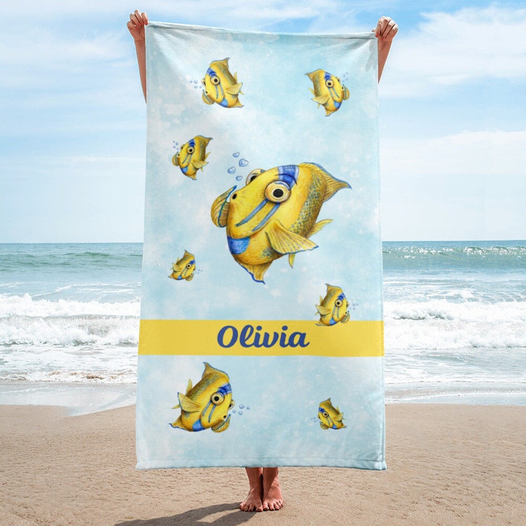 Personalized Beach Towel for Kids, FISH Towel With Name, Beach Themed ...