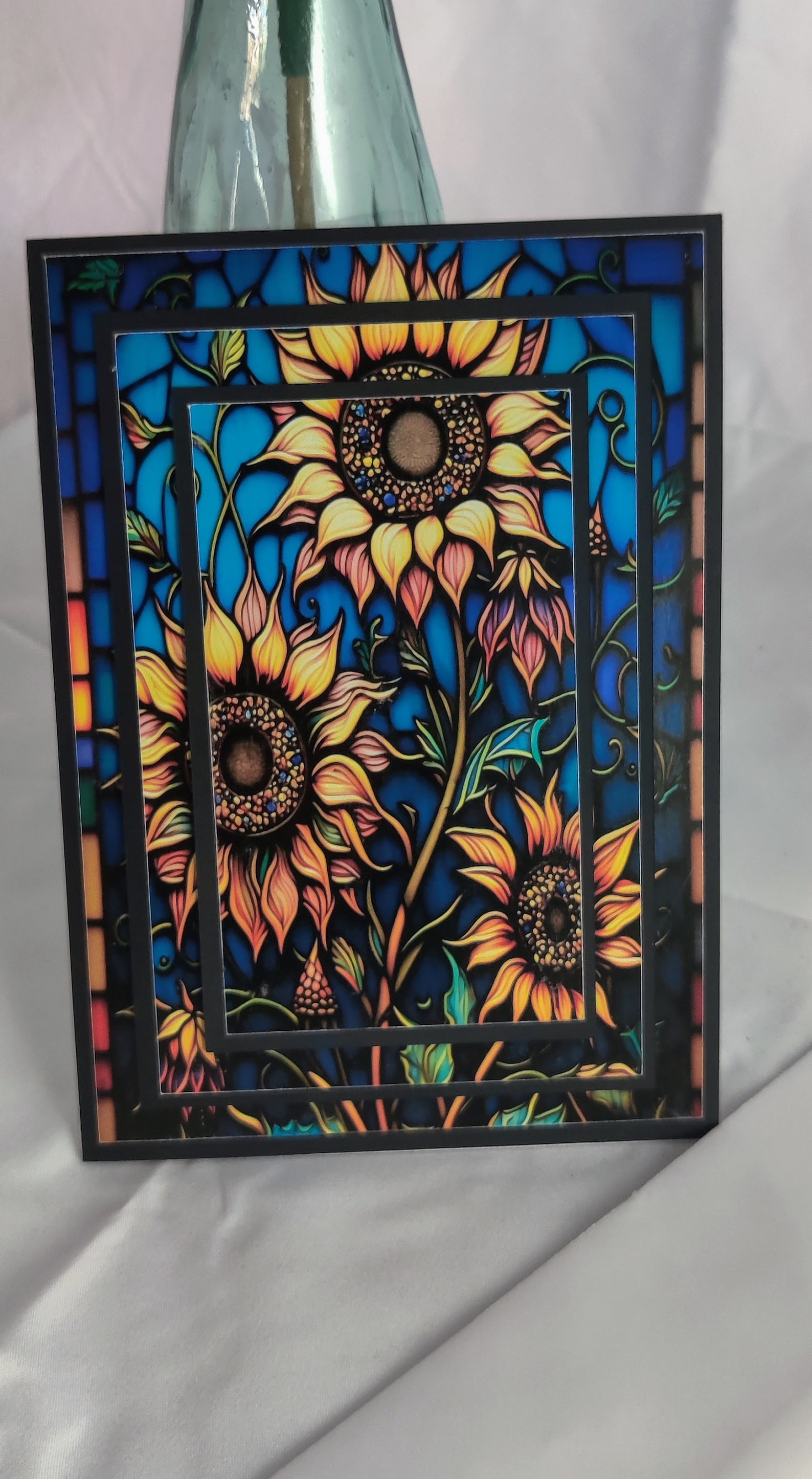 Stained Glass Look Greeting Card, Handmade Layered Sunflower Card ...