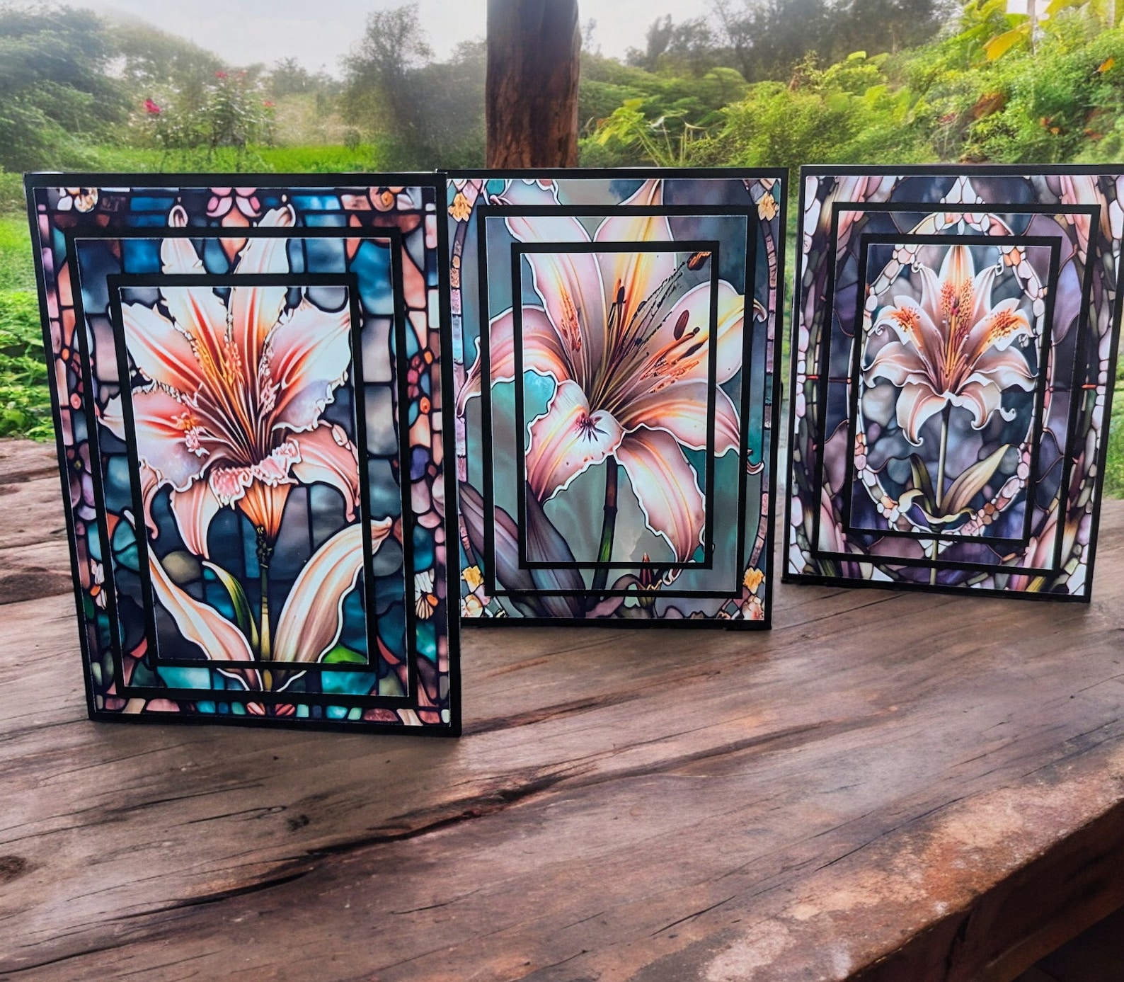 Stained Glass Look Floral Greeting Card, Lily Greeting Card, Blank ...