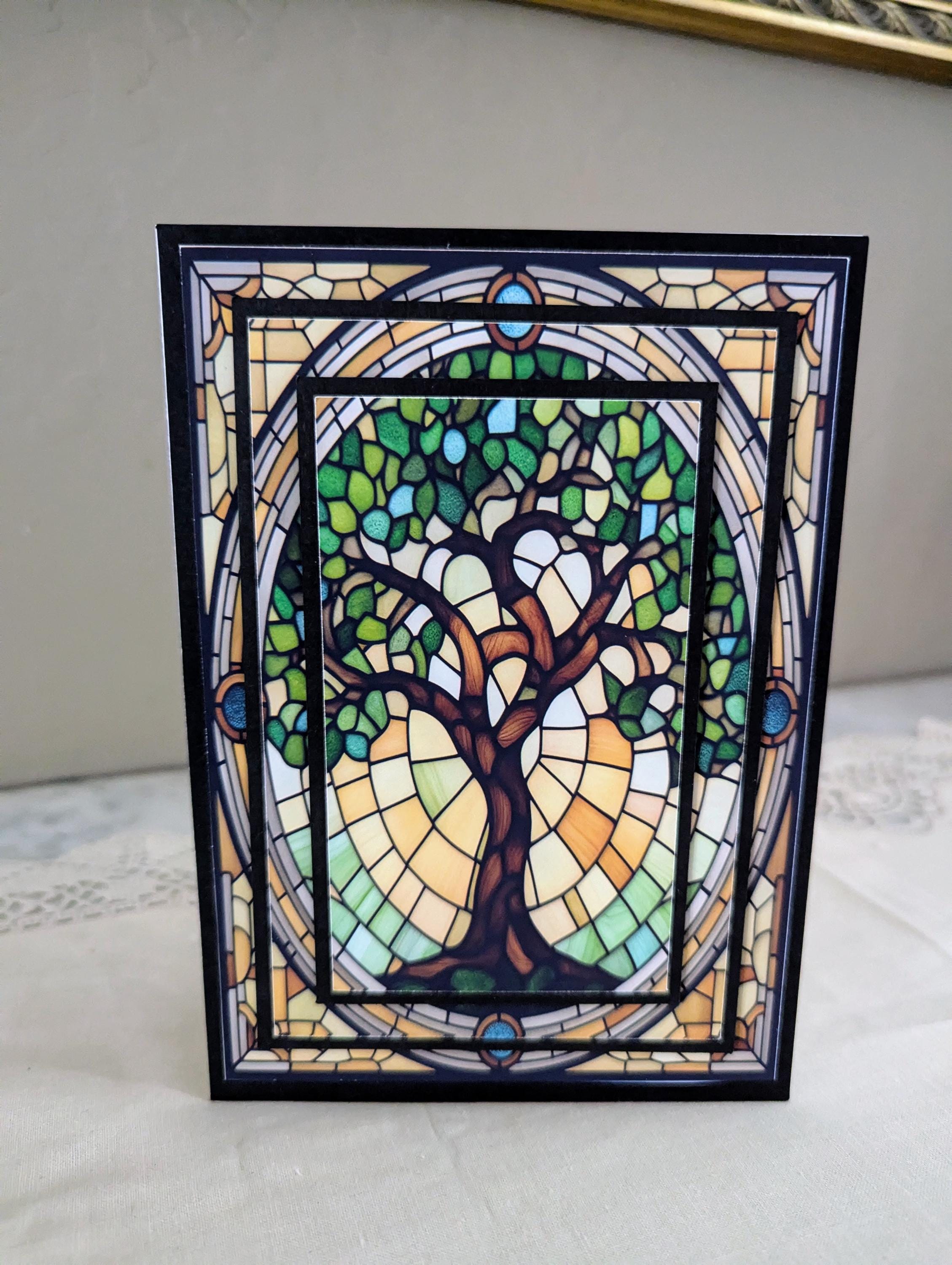 Stained Glass Look Greeting Card, Handmade Tree of Life Greeting Cards ...