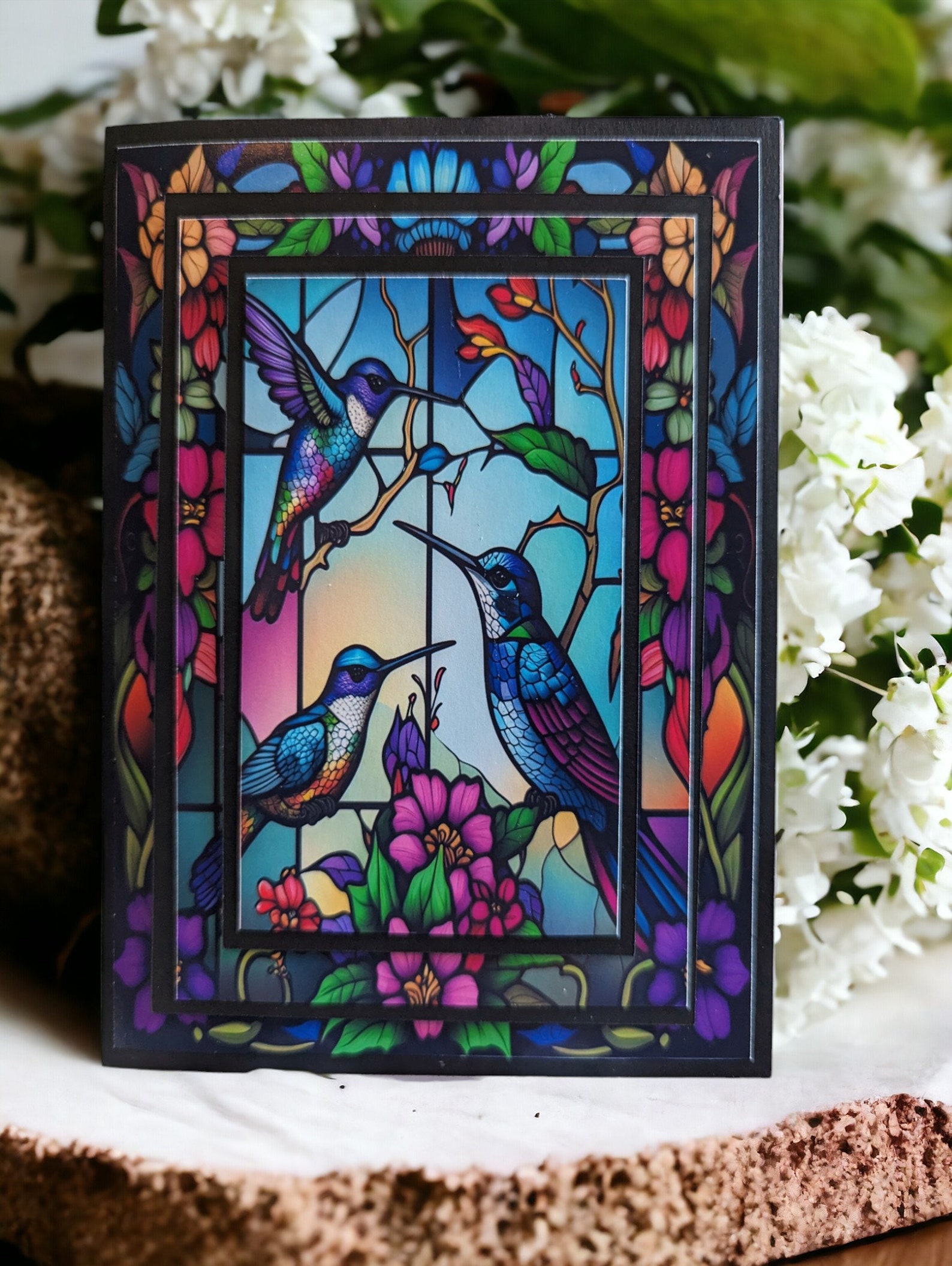 Stained Glass Look Greeting Card, Handmade Hummingbird Greeting Card ...