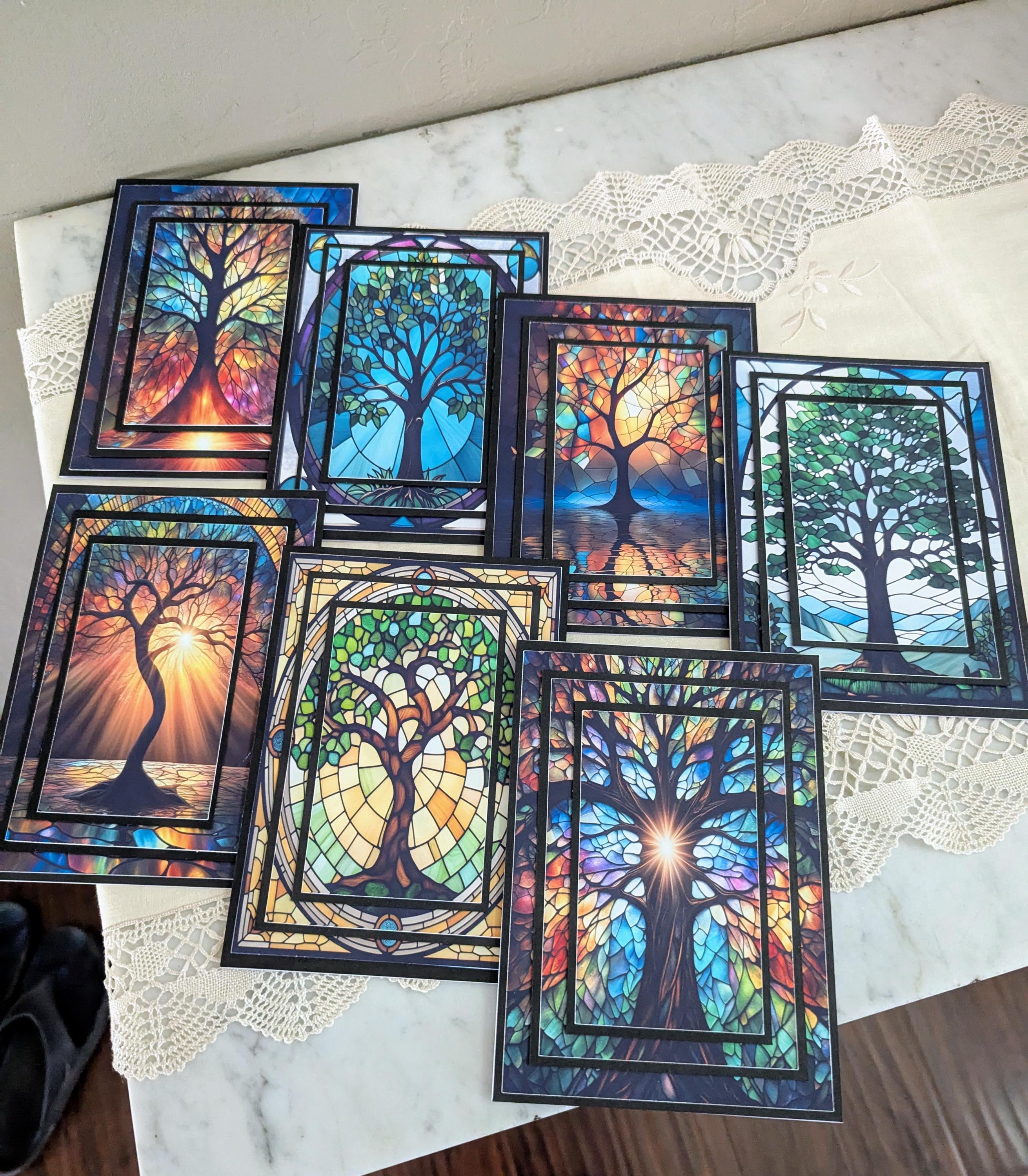 Stained Glass Look Greeting Card, Handmade Tree of Life Greeting Cards ...