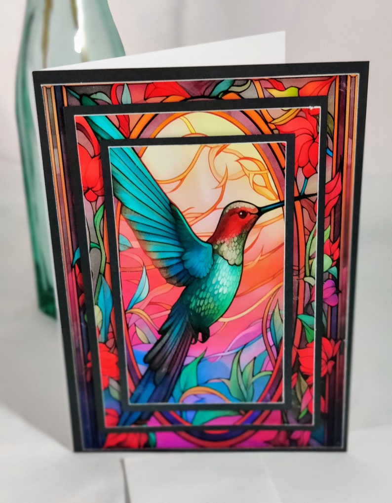Stained Glass Look Greeting Card Handmade Hummingbird - Etsy