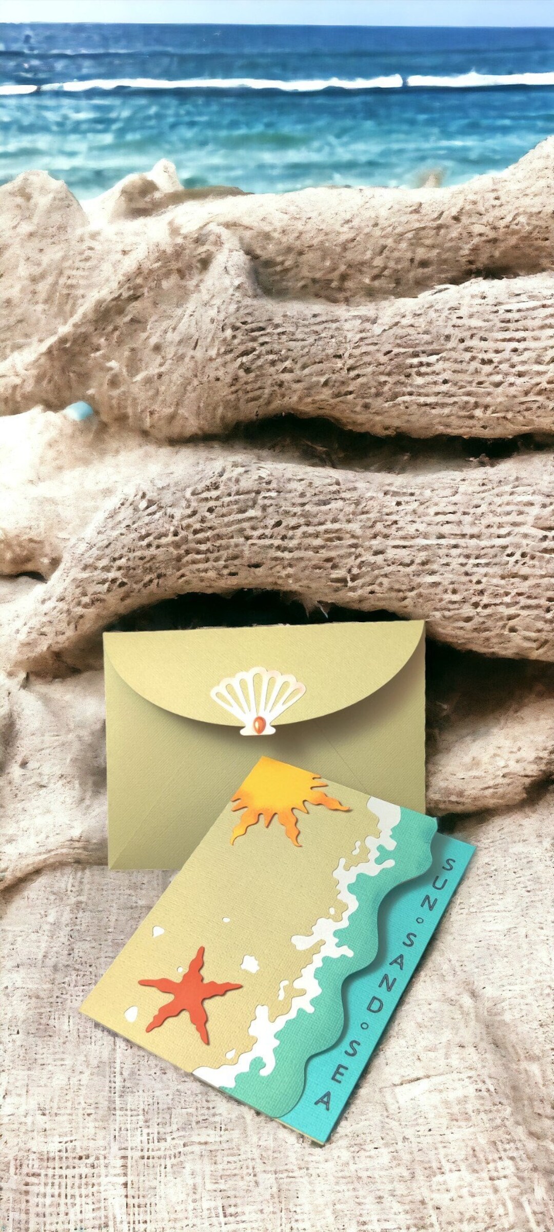 Beach Theme Greeting Card, Blank Greeting Card, Sun, Sand and Sea ...