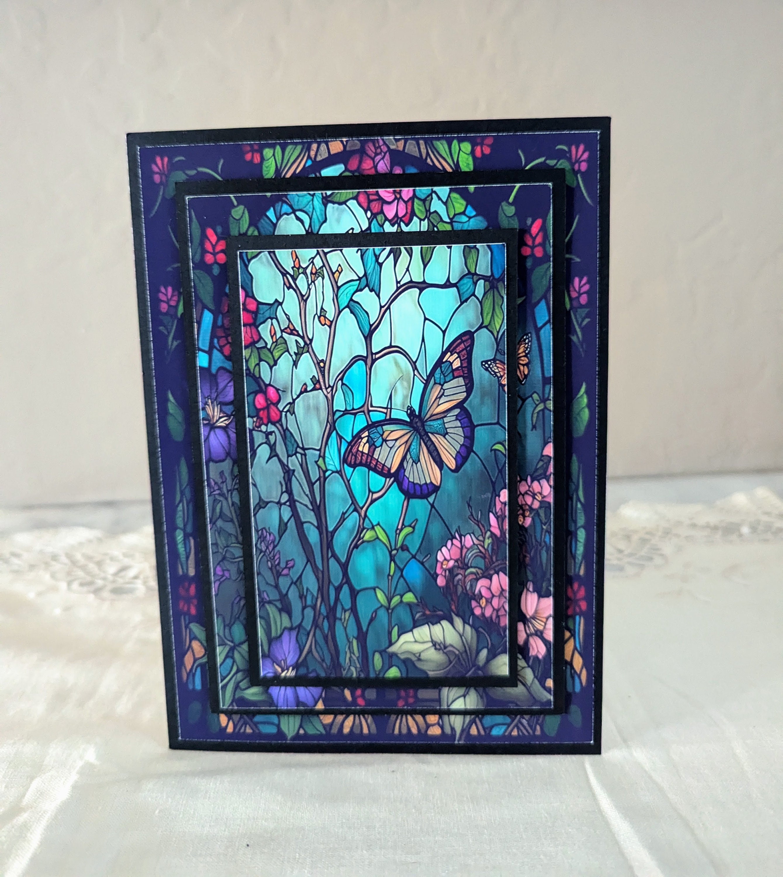 Stained Glass Look Greeting Card, Handmade Butterfly Greeting Card ...