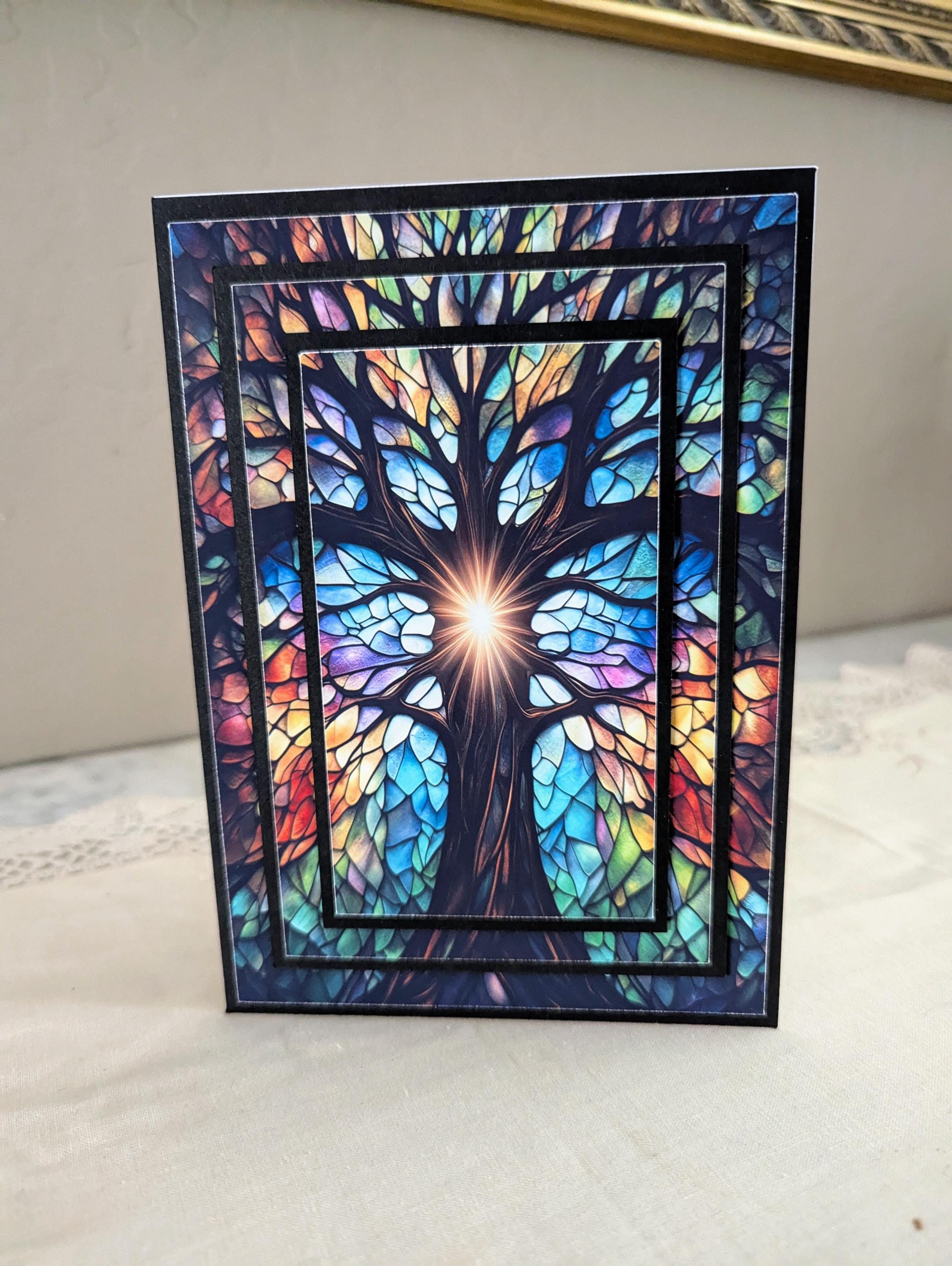Stained Glass Look Greeting Card, Handmade Tree of Life Greeting Cards ...