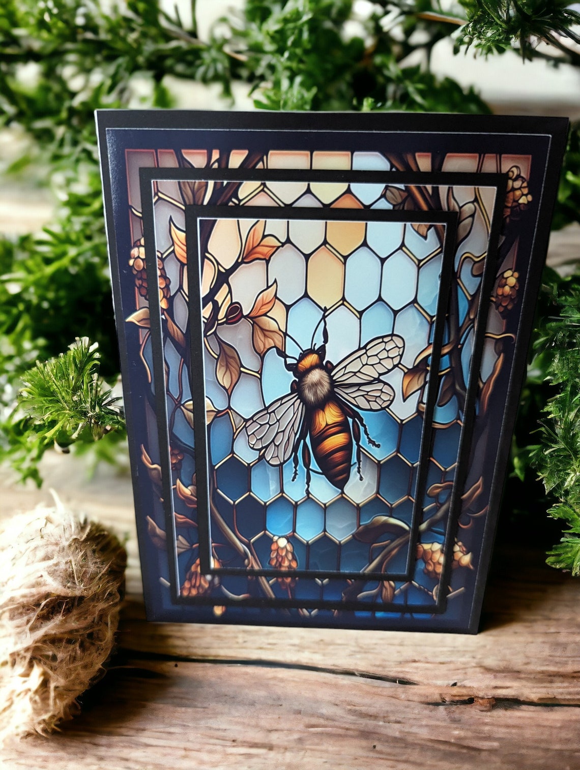 Stained Glass Look Bumblebee Greeting Card, Stained Glass Look Greeting ...
