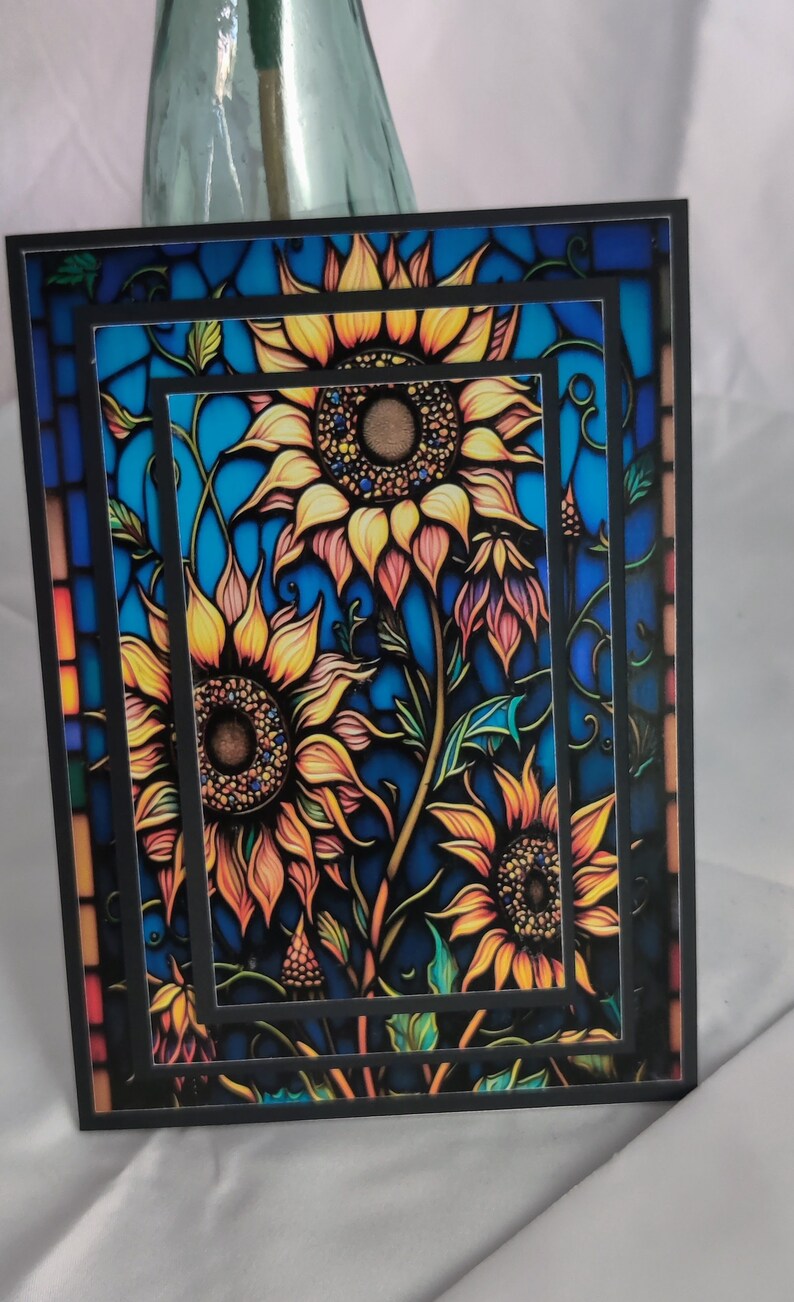 Stained Glass Look Greeting Card Handmade Layered Sunflower - Etsy