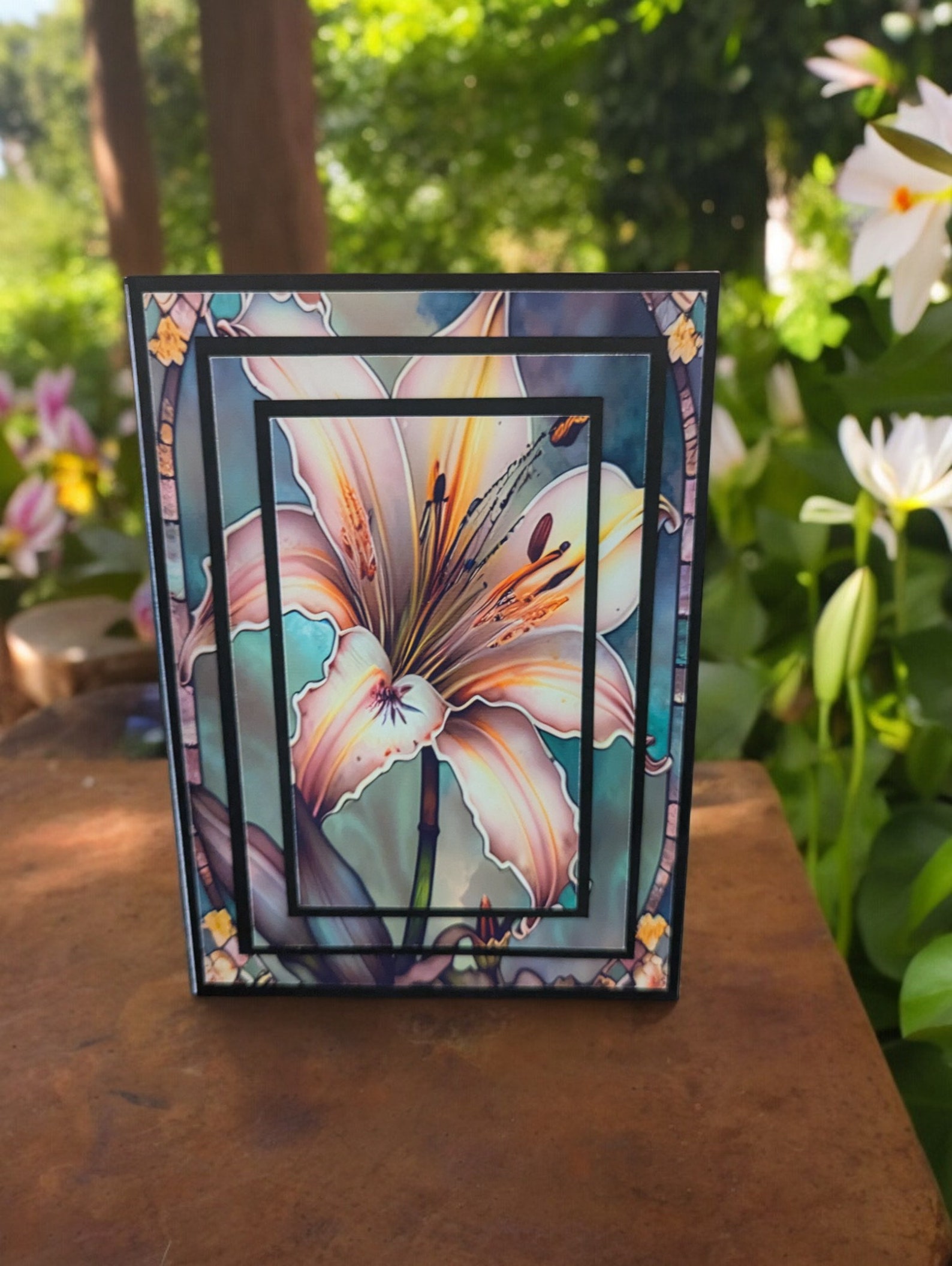 Stained Glass Look Floral Greeting Card, Lily Greeting Card, Blank ...