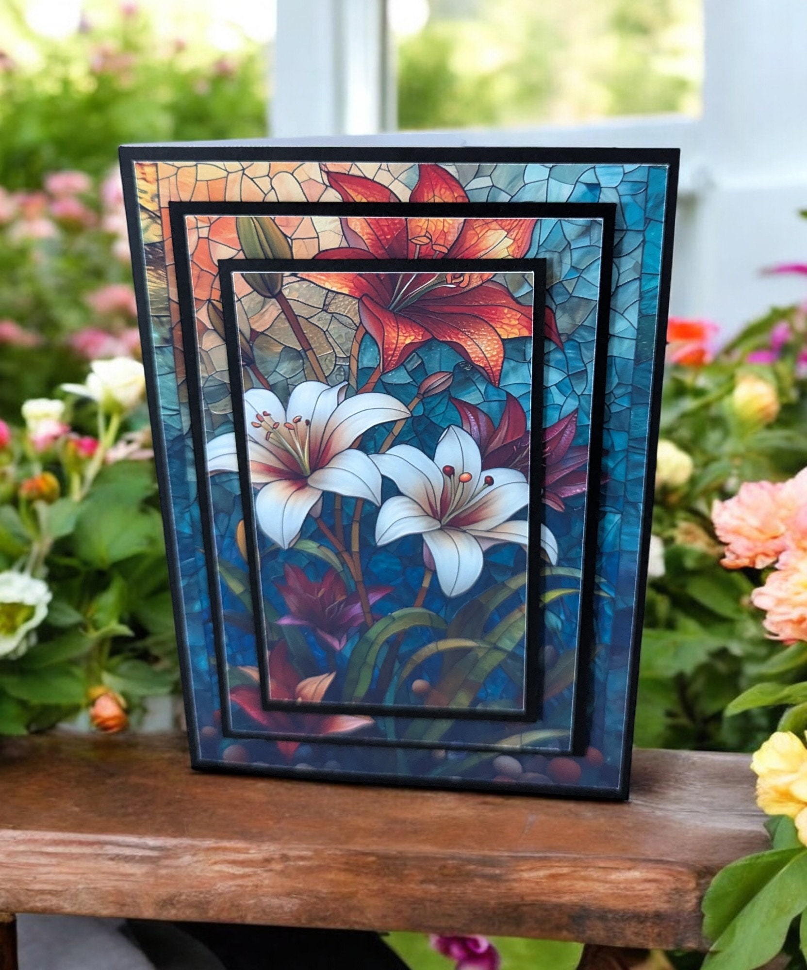 Stained Glass Look Floral Greeting Card, Lily Greeting Card, Blank ...