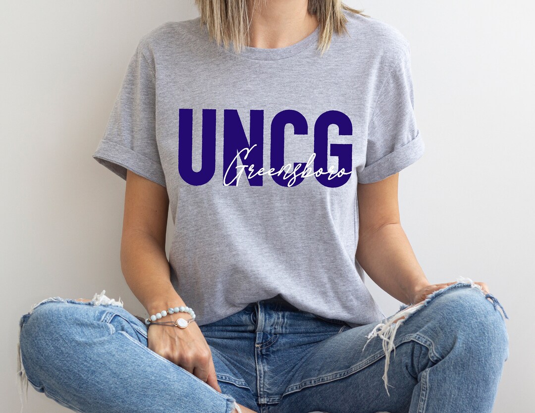 College Shirt Custom Cursive Block Letter Font Tshirt UNCG Greensboro ...