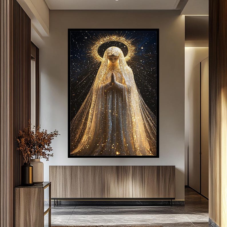 Arte mural de la Virgen María / Madre María con halo estrellado ...