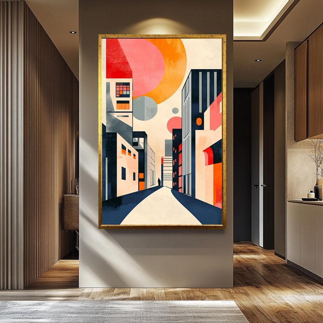 Modern Abstract Cityscape Canvas Print Urban Geometric Wall Art in Bold ...