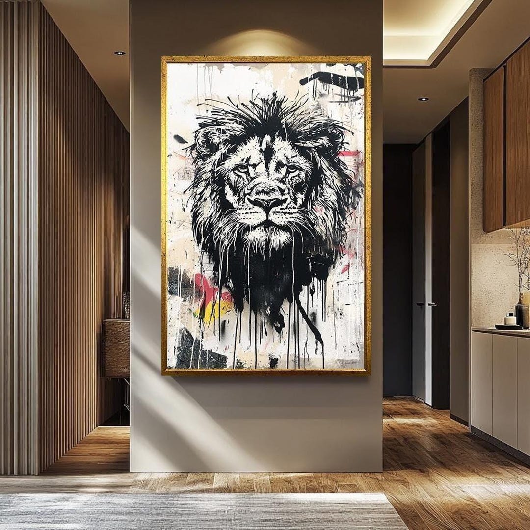 Banksy Style Lion Wall Art | Abstract Graffiti Style Lion Print ...