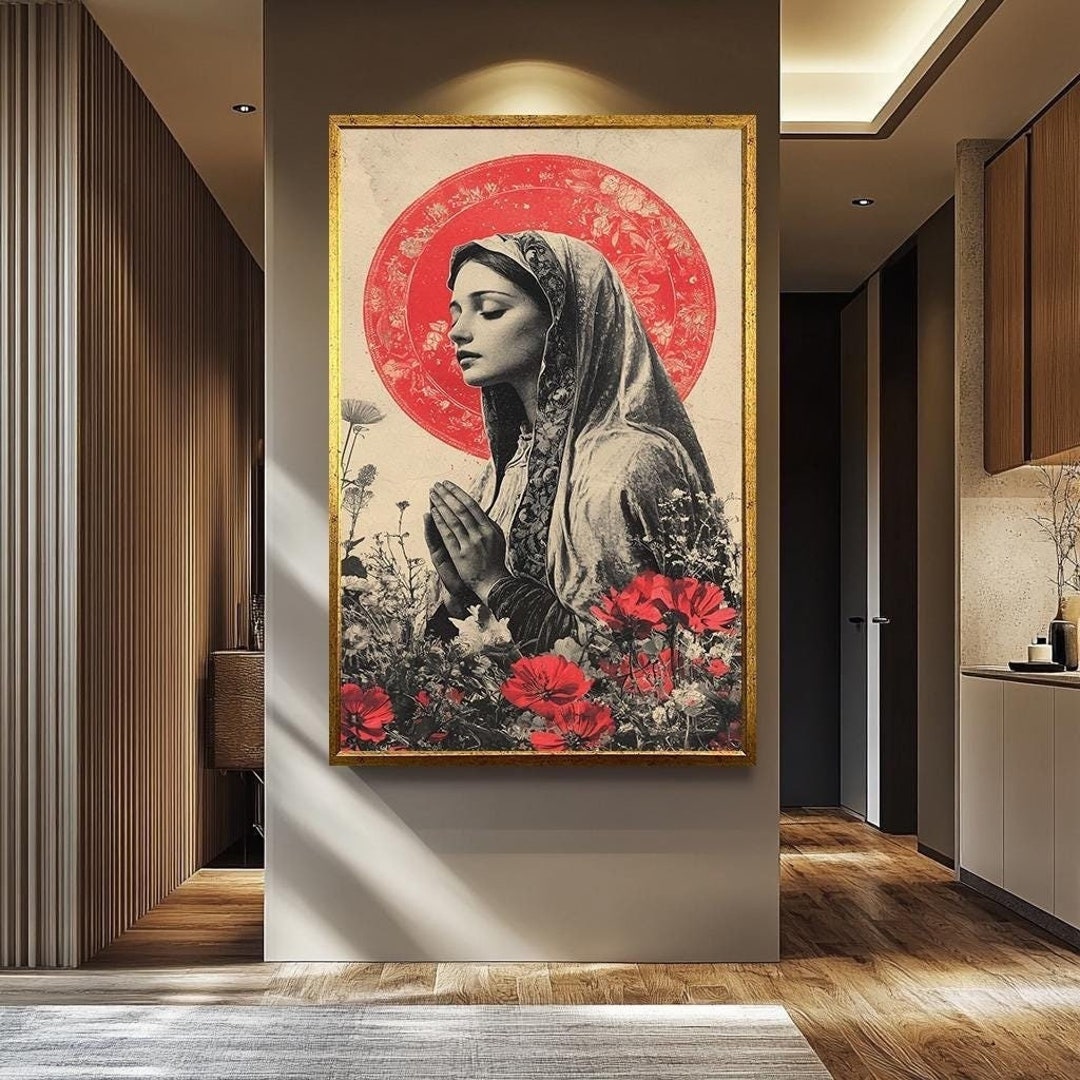 Virgin Mary Red Moon Wall Art | Virgin Mary Wall Art Canvas | Catholic ...