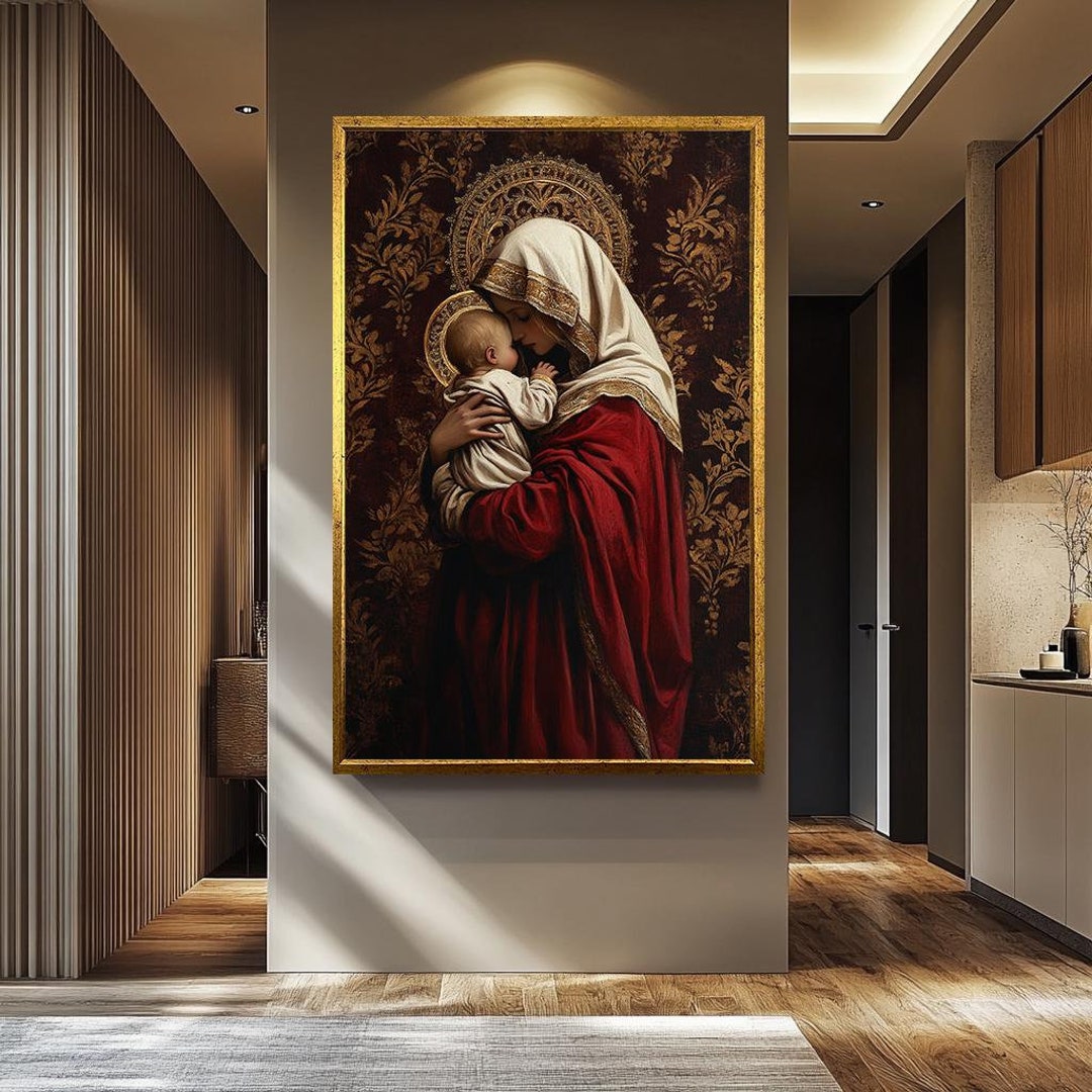 Virgin Mary and Child Wall Art Canvas | Sacred Catholic Wall Decor ...