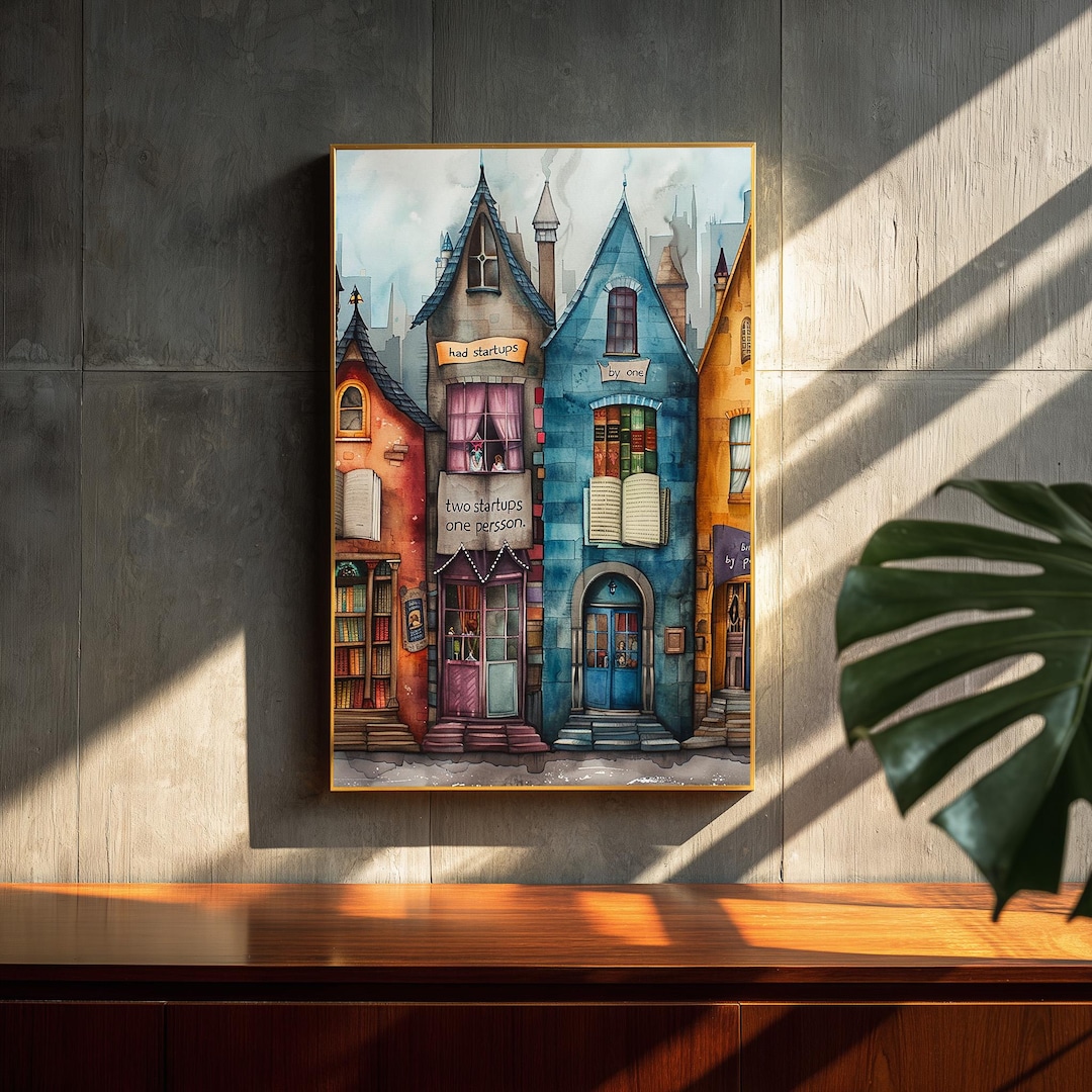 Whimsical Storybook Houses Canvas Print With Startup Quote | Colorful ...