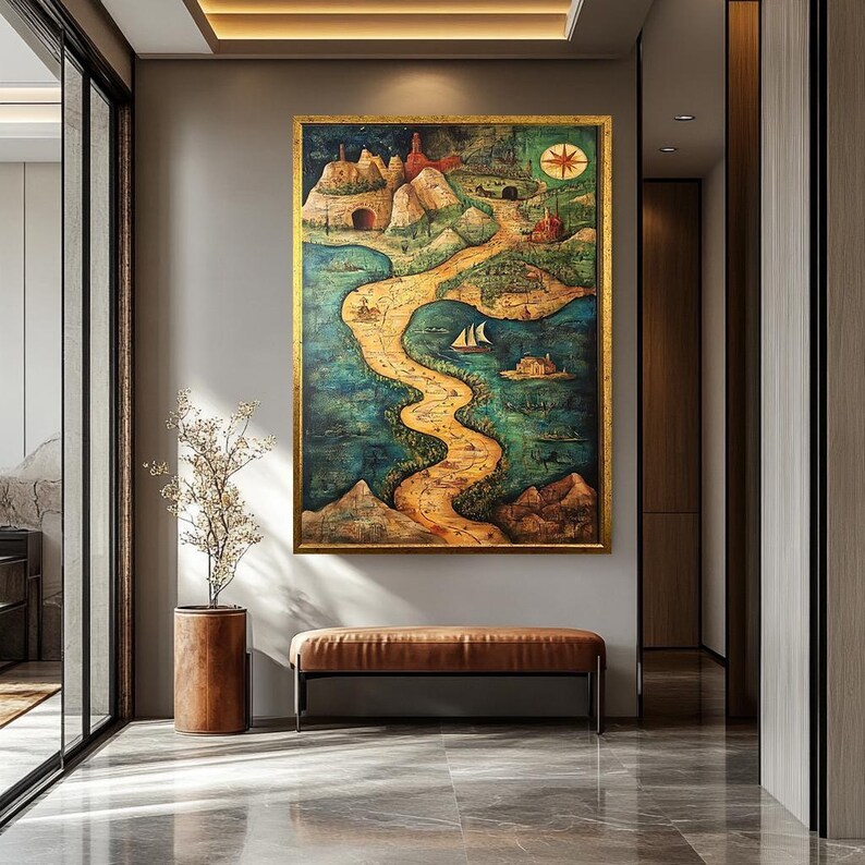 Surreal Fantasy Map Canvas Wall Art Whimsical Illustrated Journey With ...
