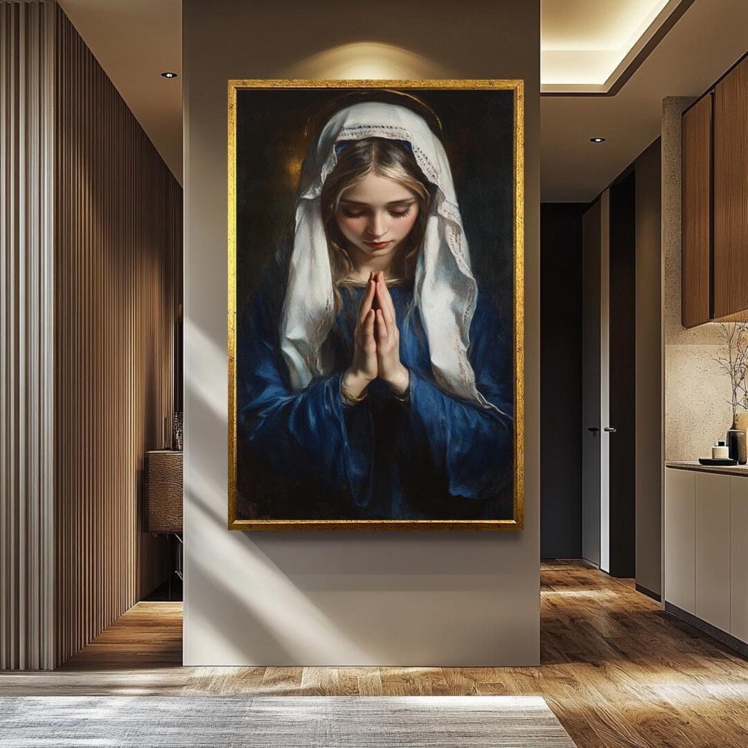Virgin Mary Wall Art Canvas | Elegant Mother Mary Portrait | Catholic ...